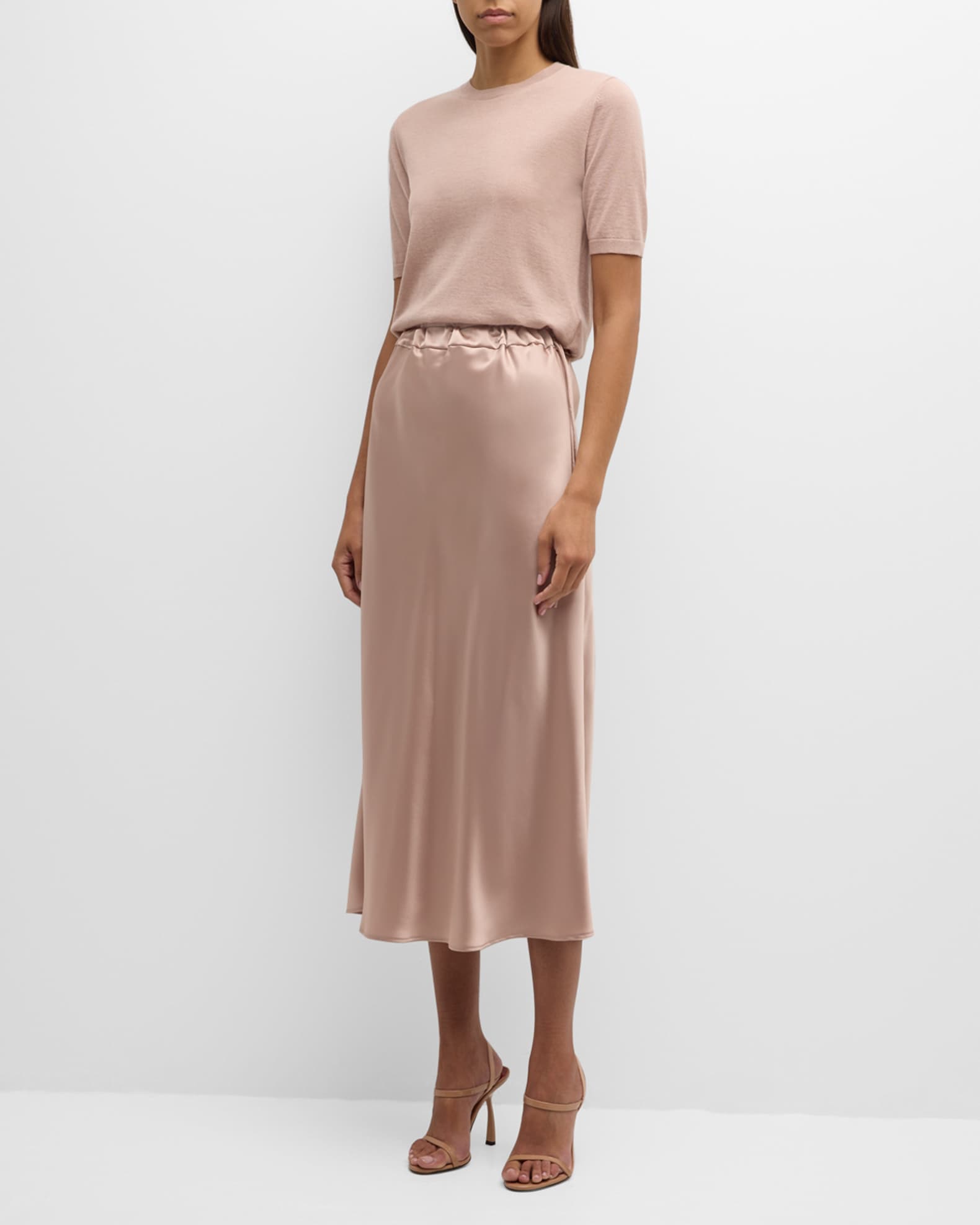 Max Mara Editore Drawstring Satin Midi Skirt | Neiman Marcus