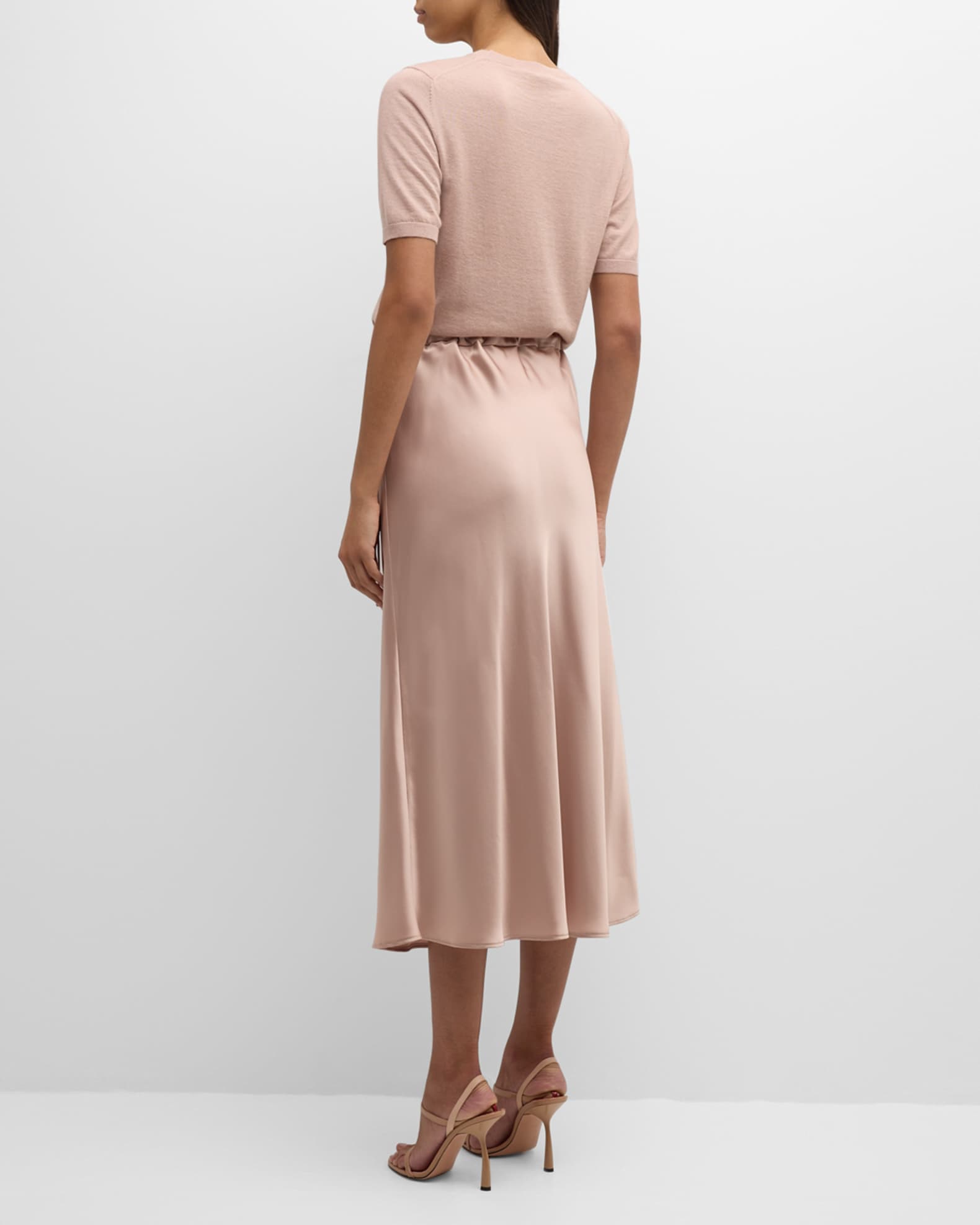 Max Mara Editore Drawstring Satin Midi Skirt | Neiman Marcus