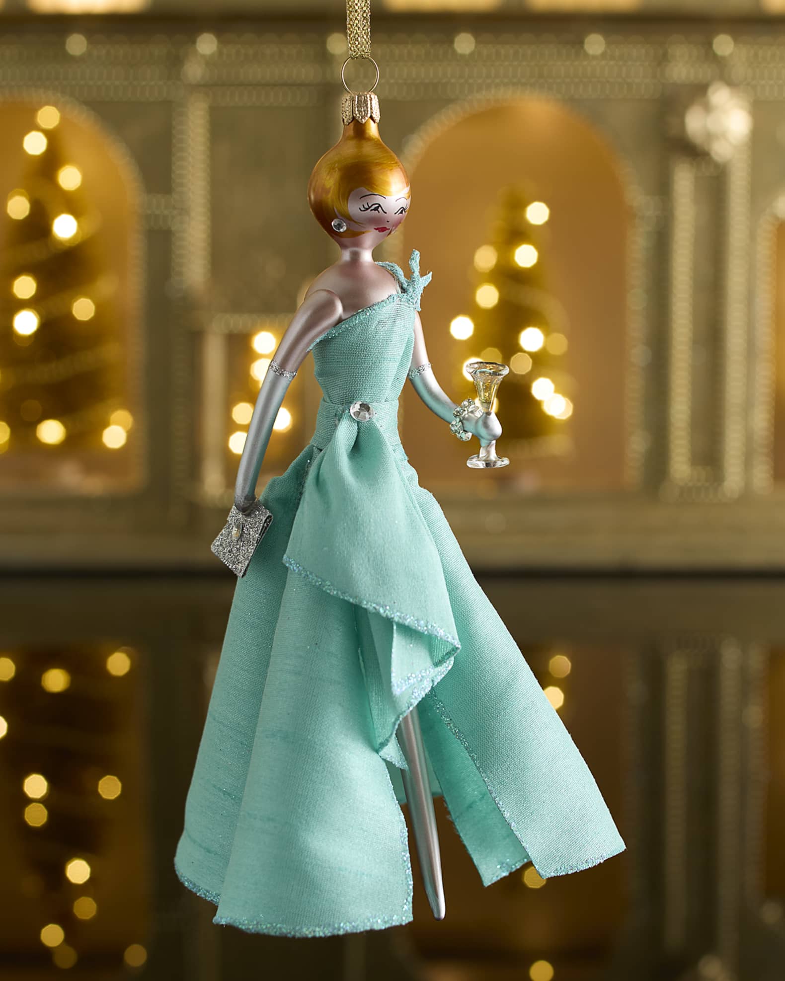 De Carlini Fashionista in Seaglass Gown Christmas Ornament | Neiman Marcus