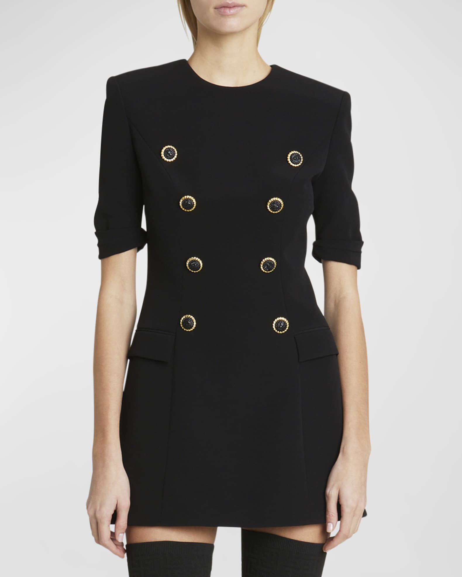 Balmain Tailored Mini Dress with Button Details | Neiman Marcus