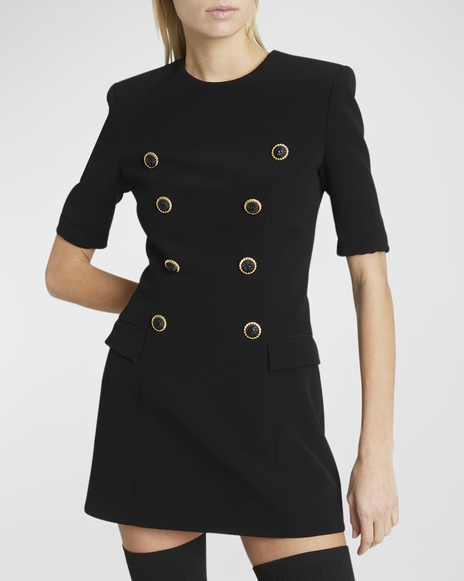 Balmain Tailored Mini Dress with Button Details | Neiman Marcus