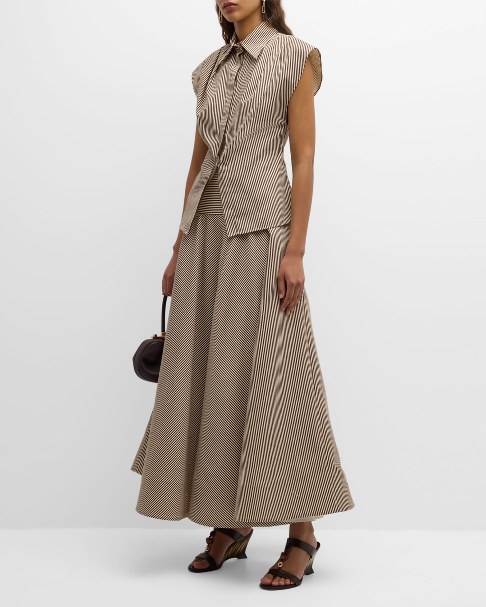 Brandon Maxwell The Gabi Button-Front Shirt with Pleated Shoulder ...