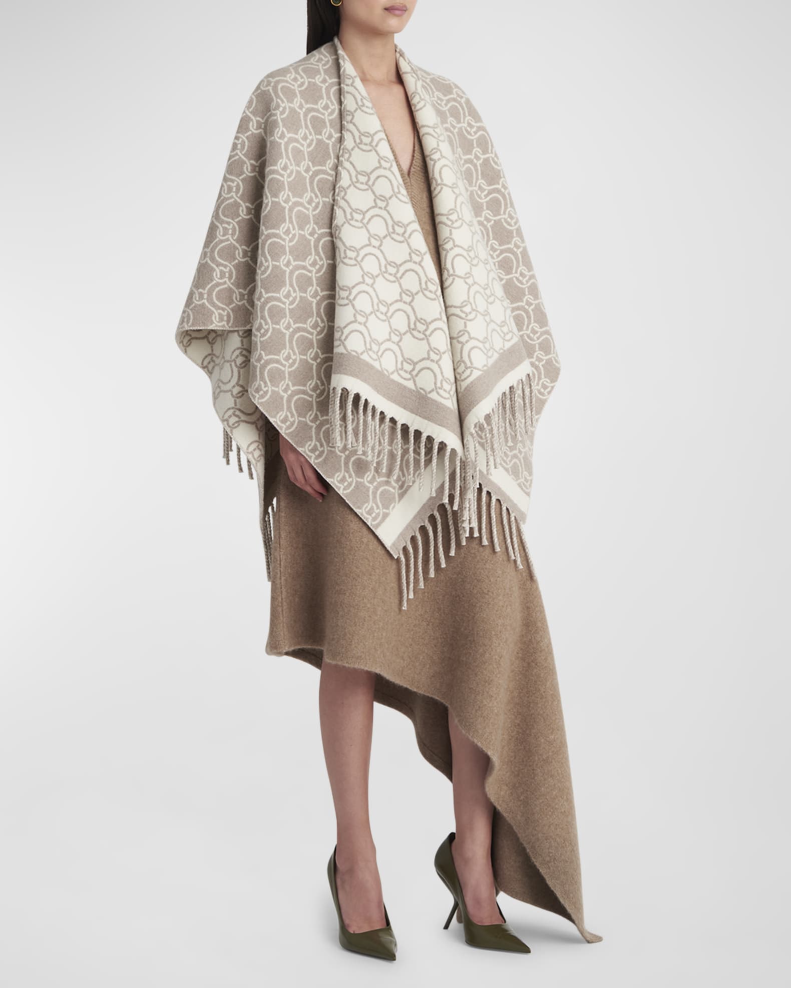 Ferragamo Wave Fringe Wool Cape | Neiman Marcus