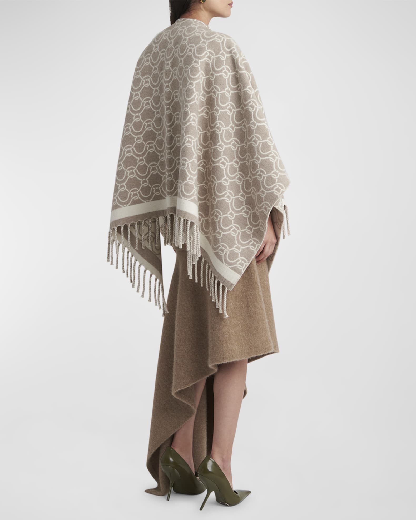 Ferragamo Wave Fringe Wool Cape | Neiman Marcus