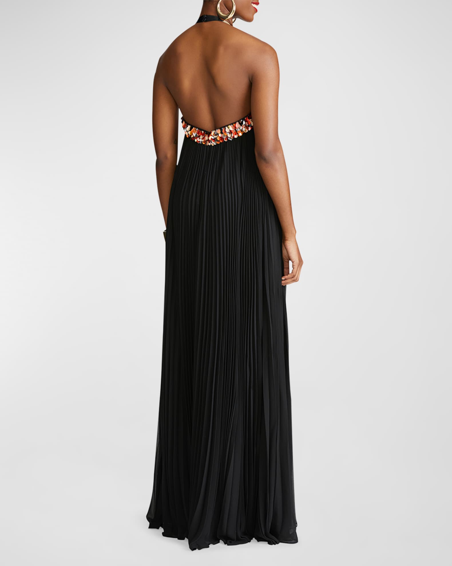 Halston Pythia Pleated Sequin-Embellished Trapeze Gown | Neiman Marcus