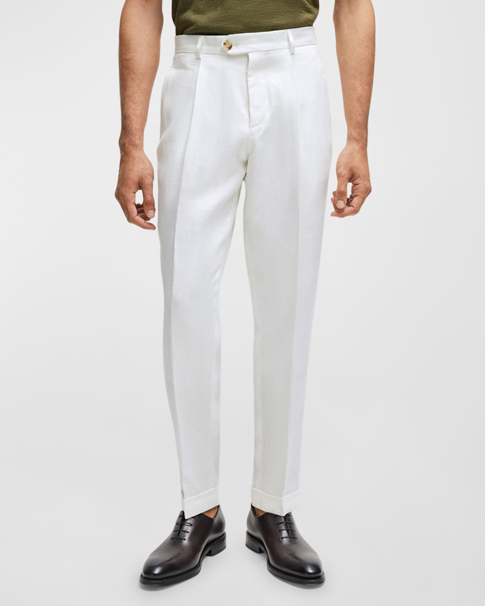 BOSS Camel Men's Linen Pleated Pants | Neiman Marcus