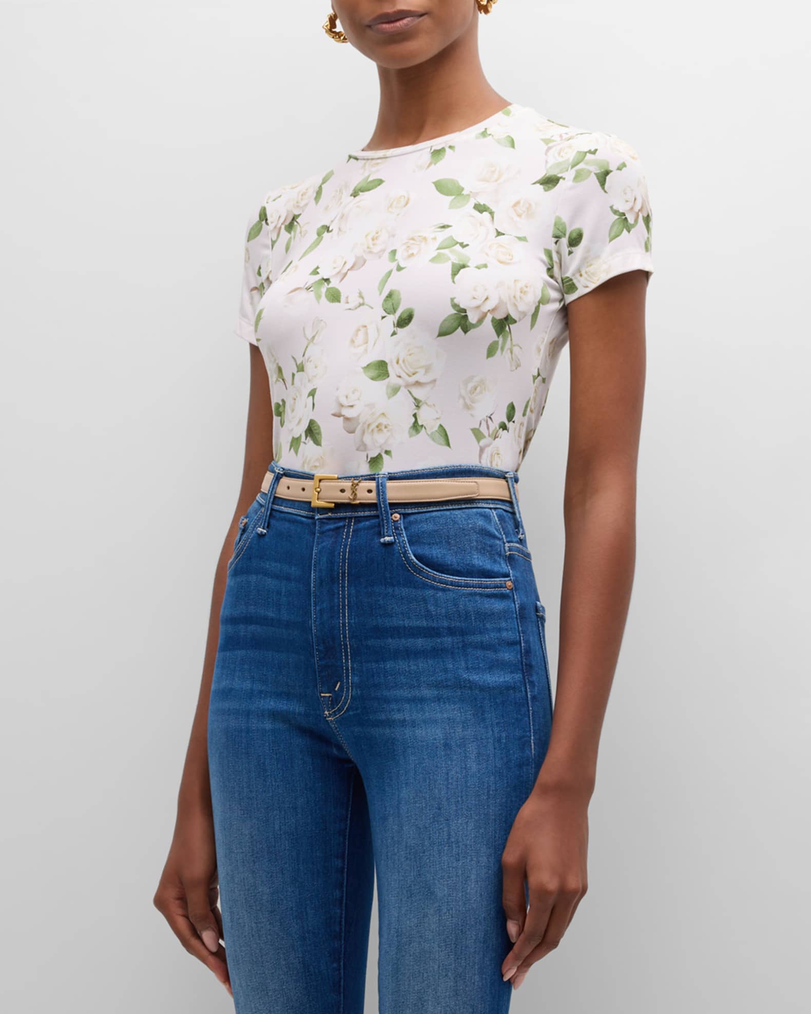 L'Agence Ressi Short-Sleeve Floral Tee | Neiman Marcus