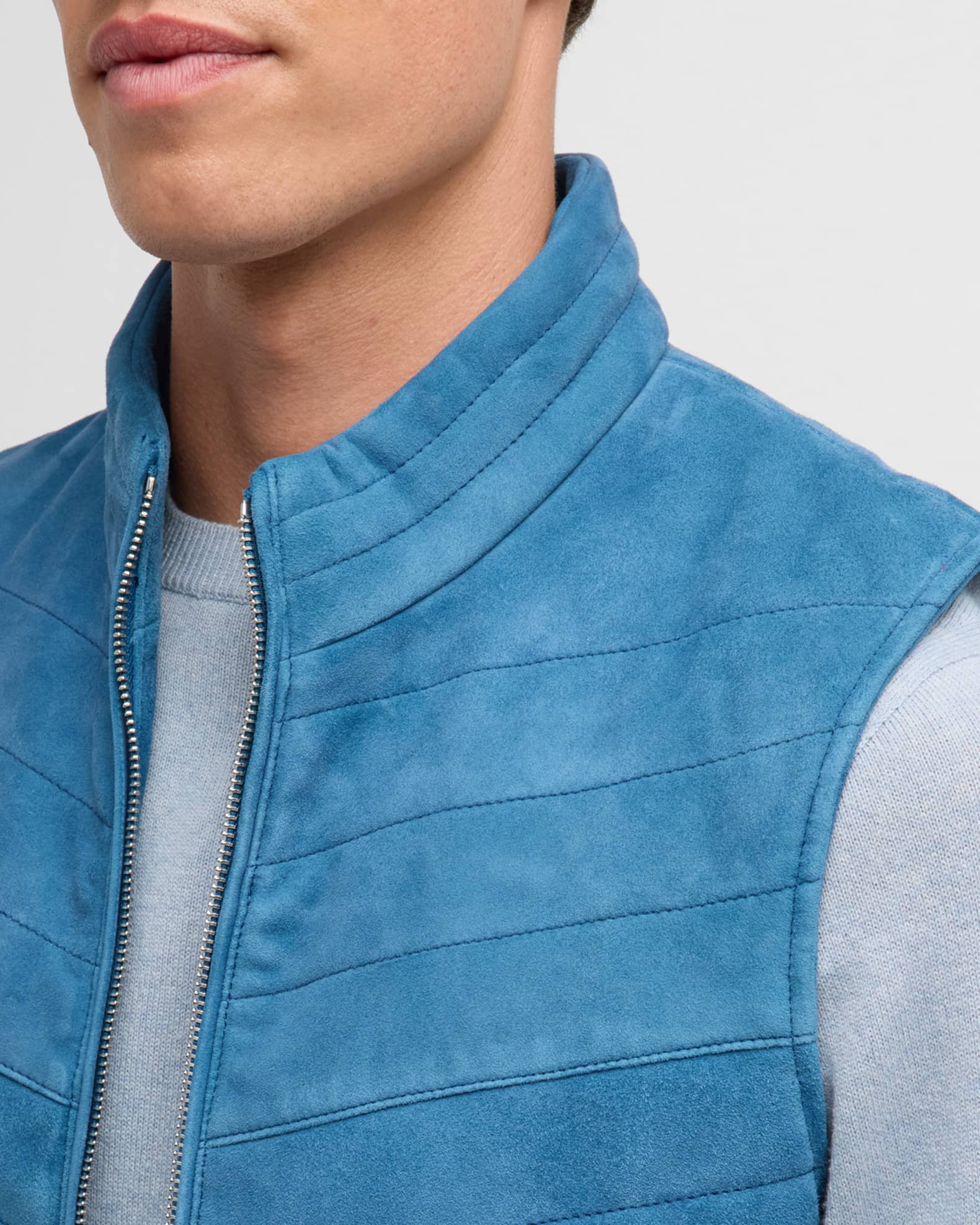 Neiman Marcus Men's Suede Half-Quilted Full-Zip Vest | Neiman Marcus