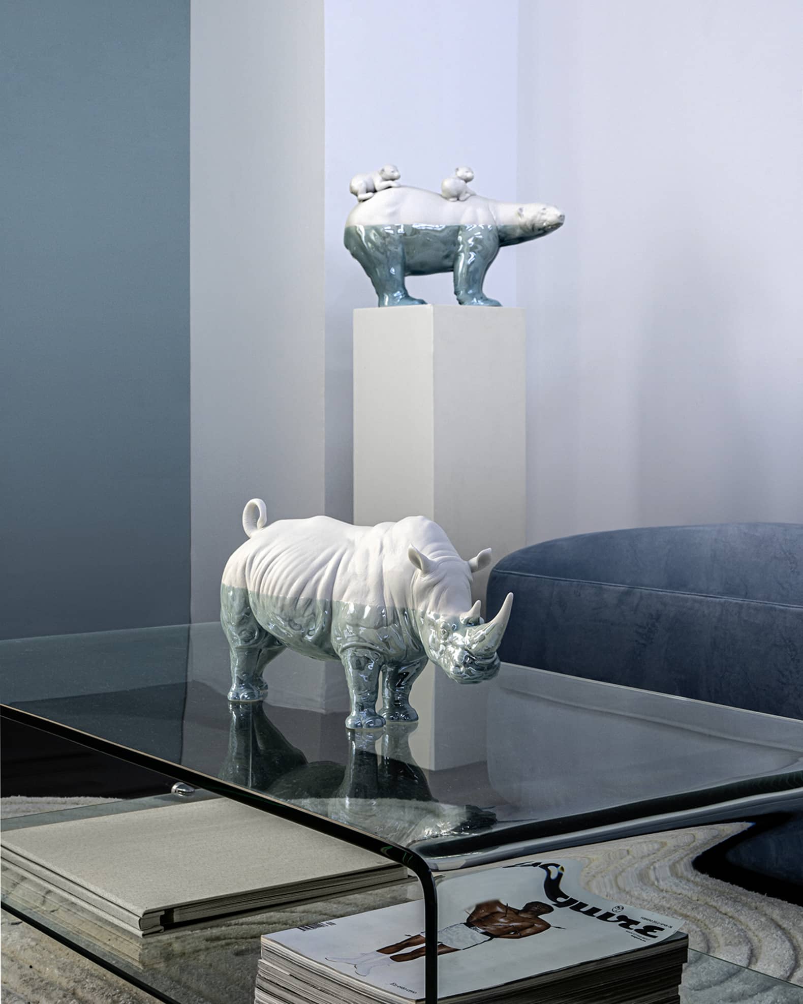 Lladro White Rhino Underwater Sculpture | Neiman Marcus