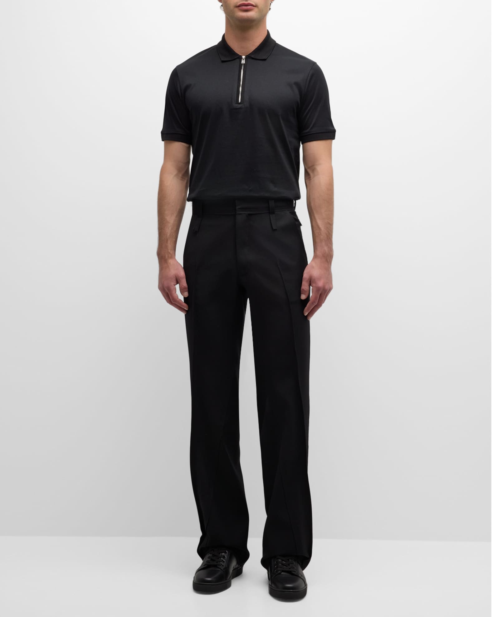 BOSS Men's Zip Short-Sleeve Tipped Polo Shirt | Neiman Marcus