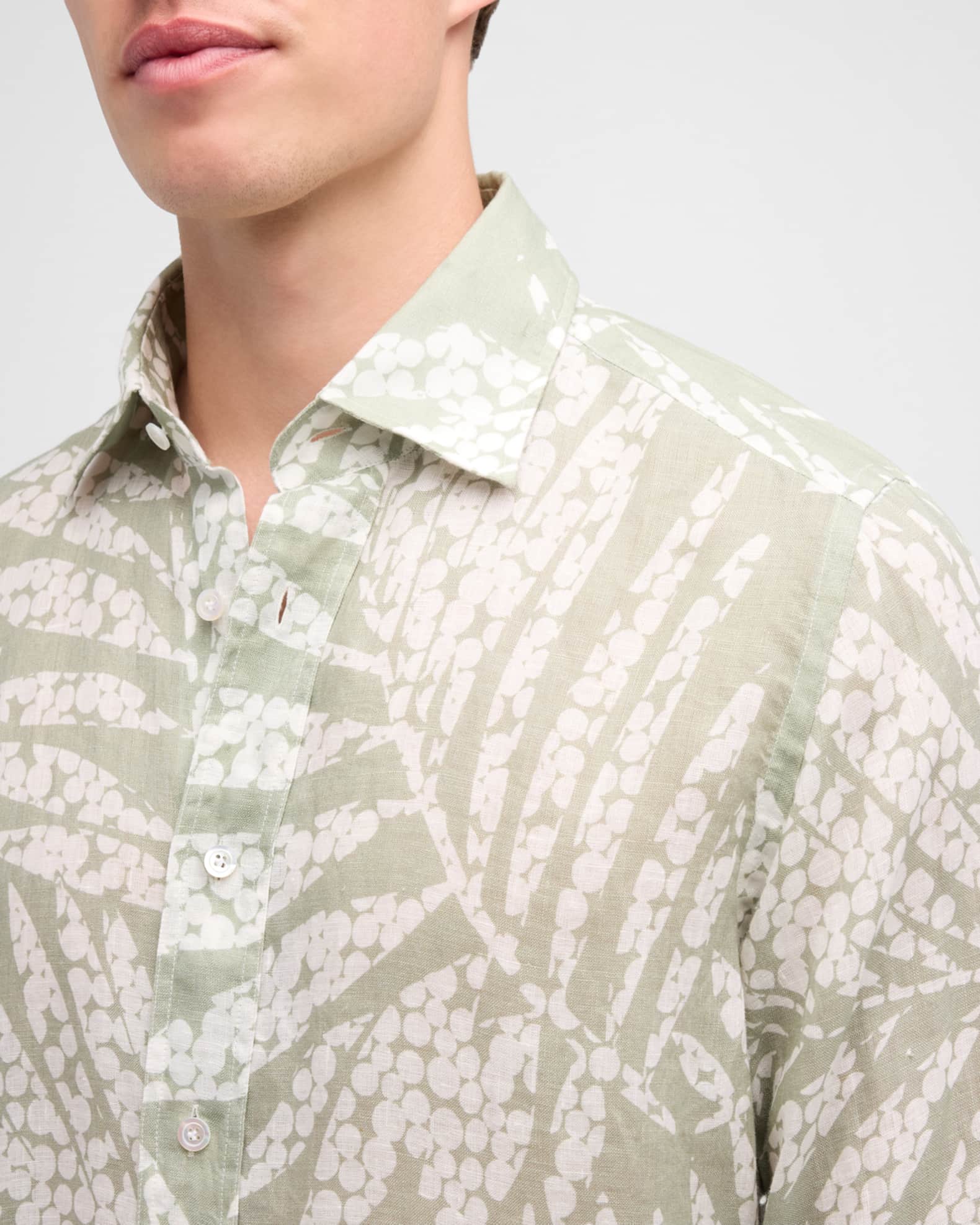 BOSS Camel Men's Linen Floral-Print Casual Button-Down Shirt | Neiman ...