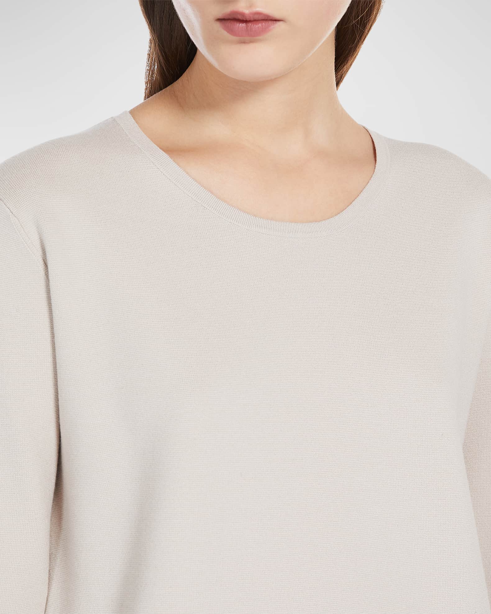 Max Mara Studio Poker Long-Sleeve Crewneck Shirt | Neiman Marcus