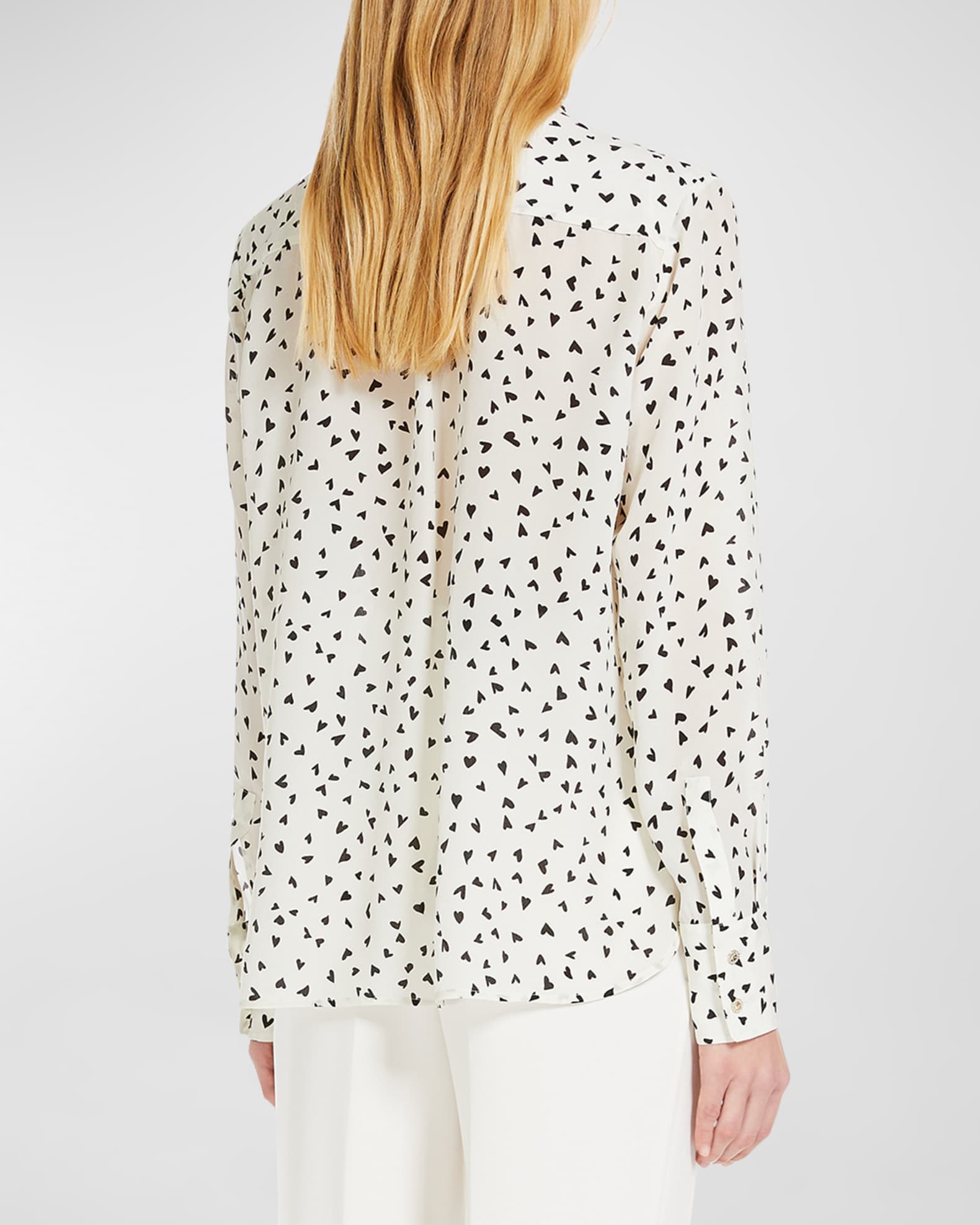 Max Mara Studio Pagine Heart-Print Silk Shirt | Neiman Marcus