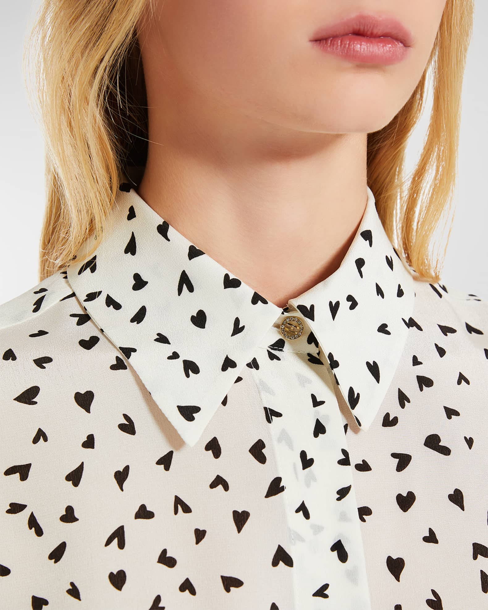 Max Mara Studio Pagine Heart-Print Silk Shirt | Neiman Marcus