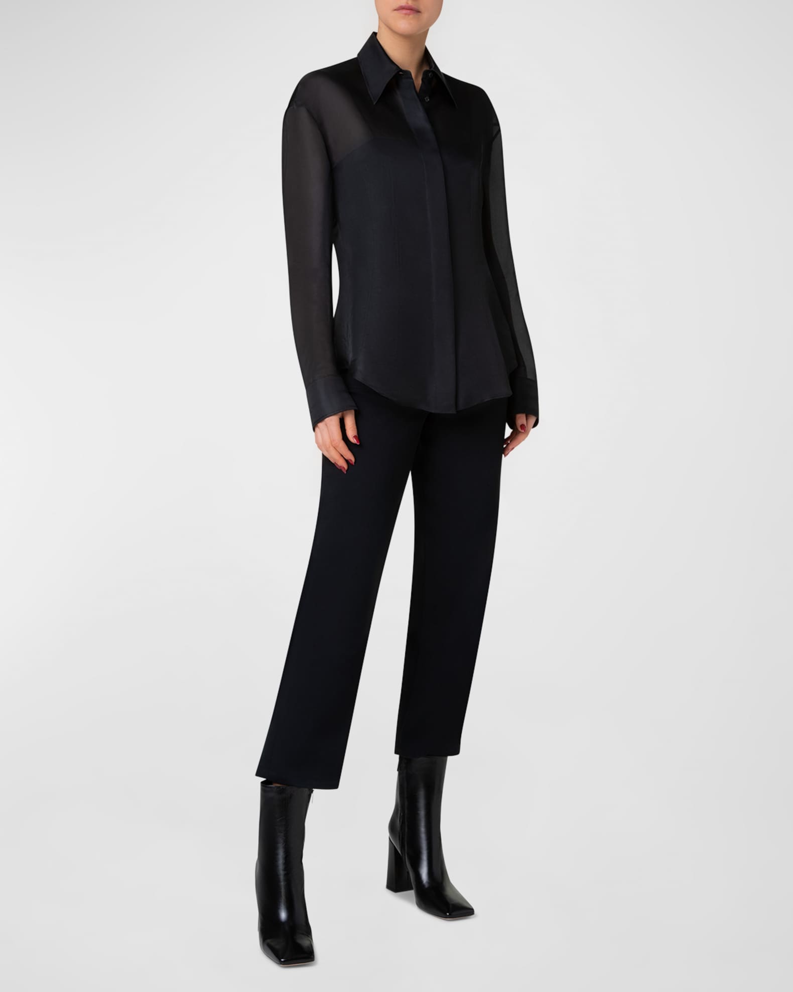 Akris Silk Organza Button-Front Blouse | Neiman Marcus