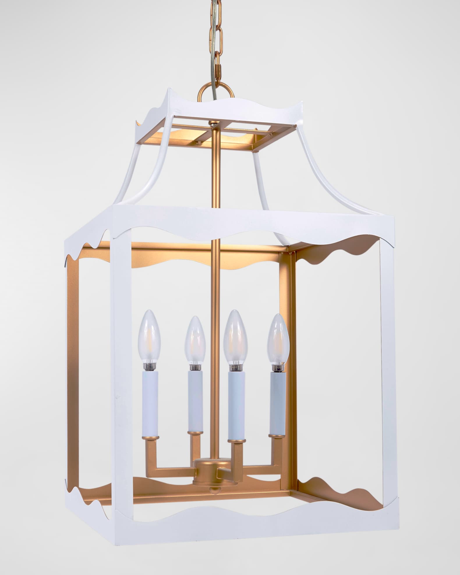 Old World Design Alba Gloss White Lantern With Golden Accents | Neiman Marcus