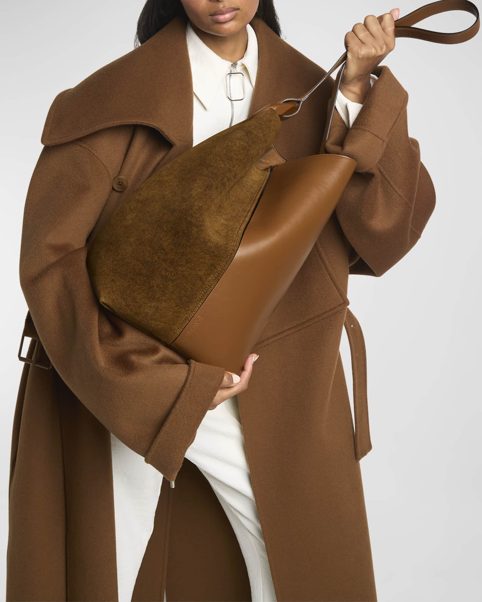 JW Anderson Corner Large Suede & Leather Bucket Bag | Neiman Marcus