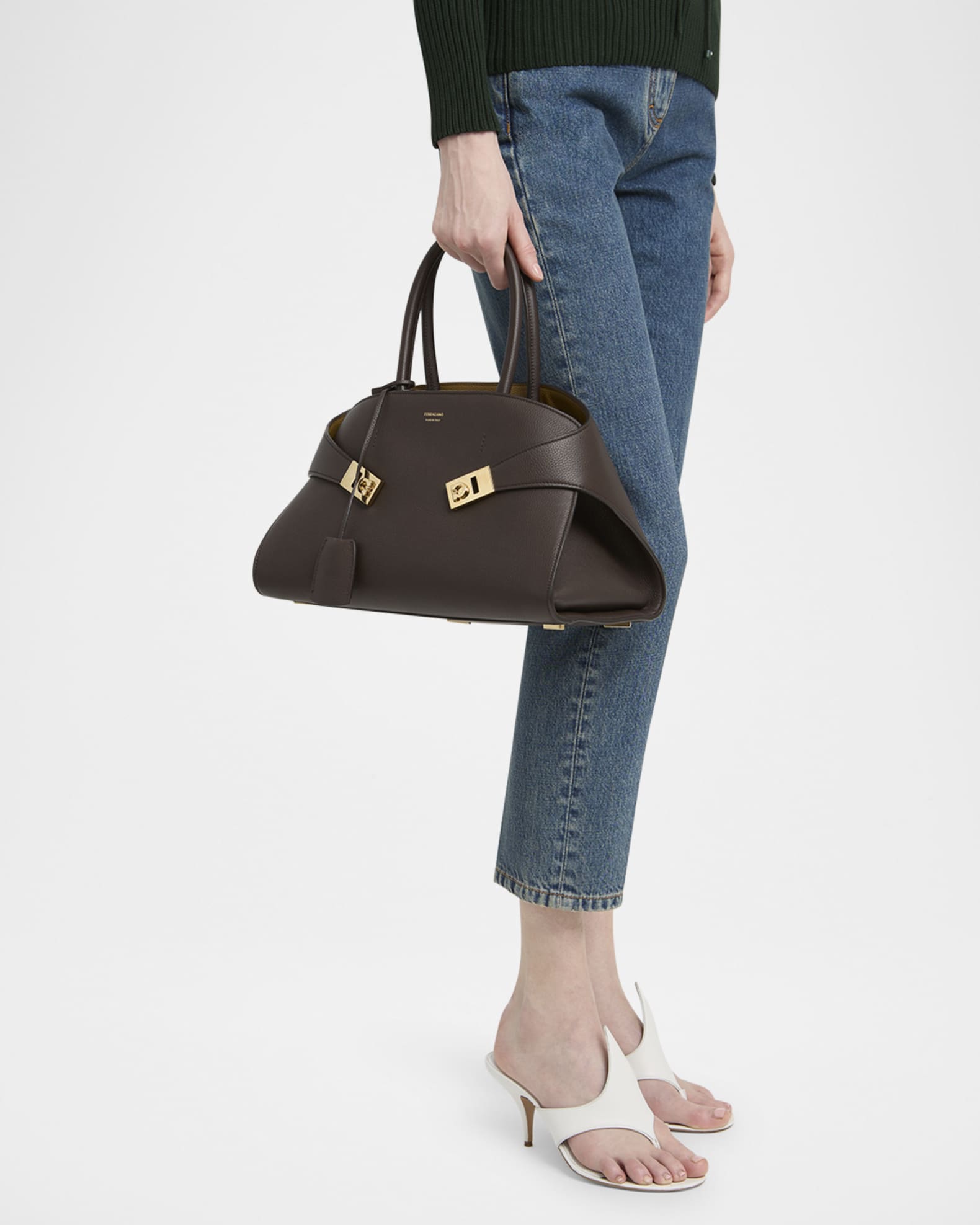 Ferragamo Small Hug Leather Top-Handle Bag | Neiman Marcus