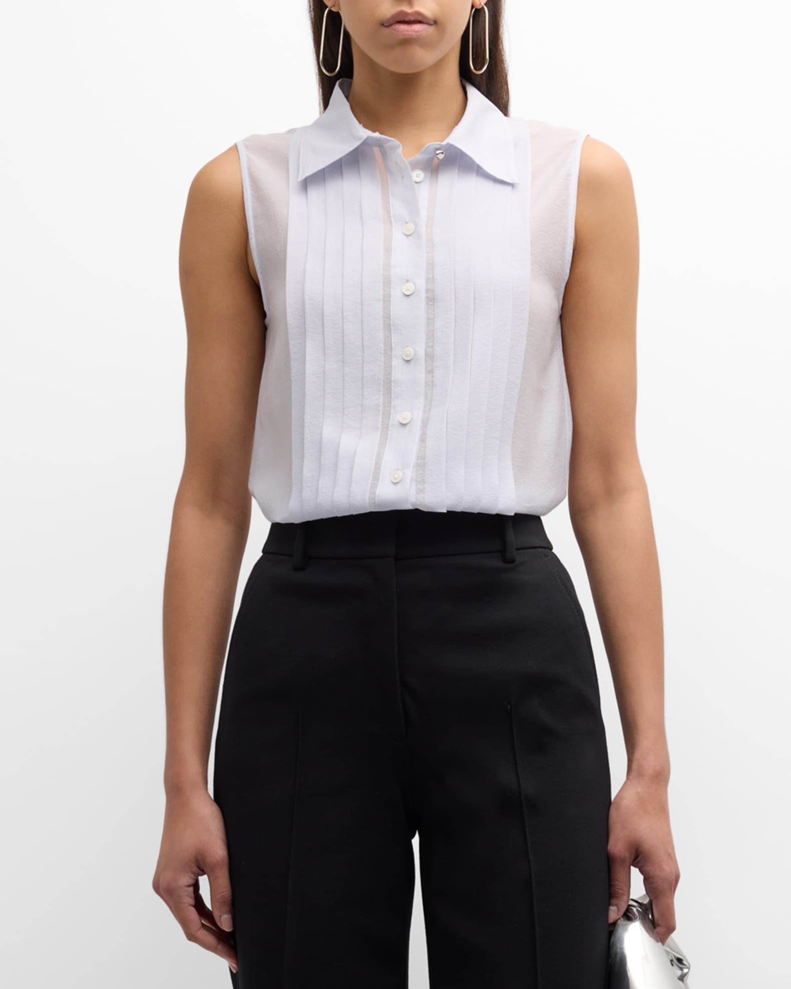 Derek Lam 10 Crosby Janet Sleeveless Tuxedo Shirt | Neiman Marcus