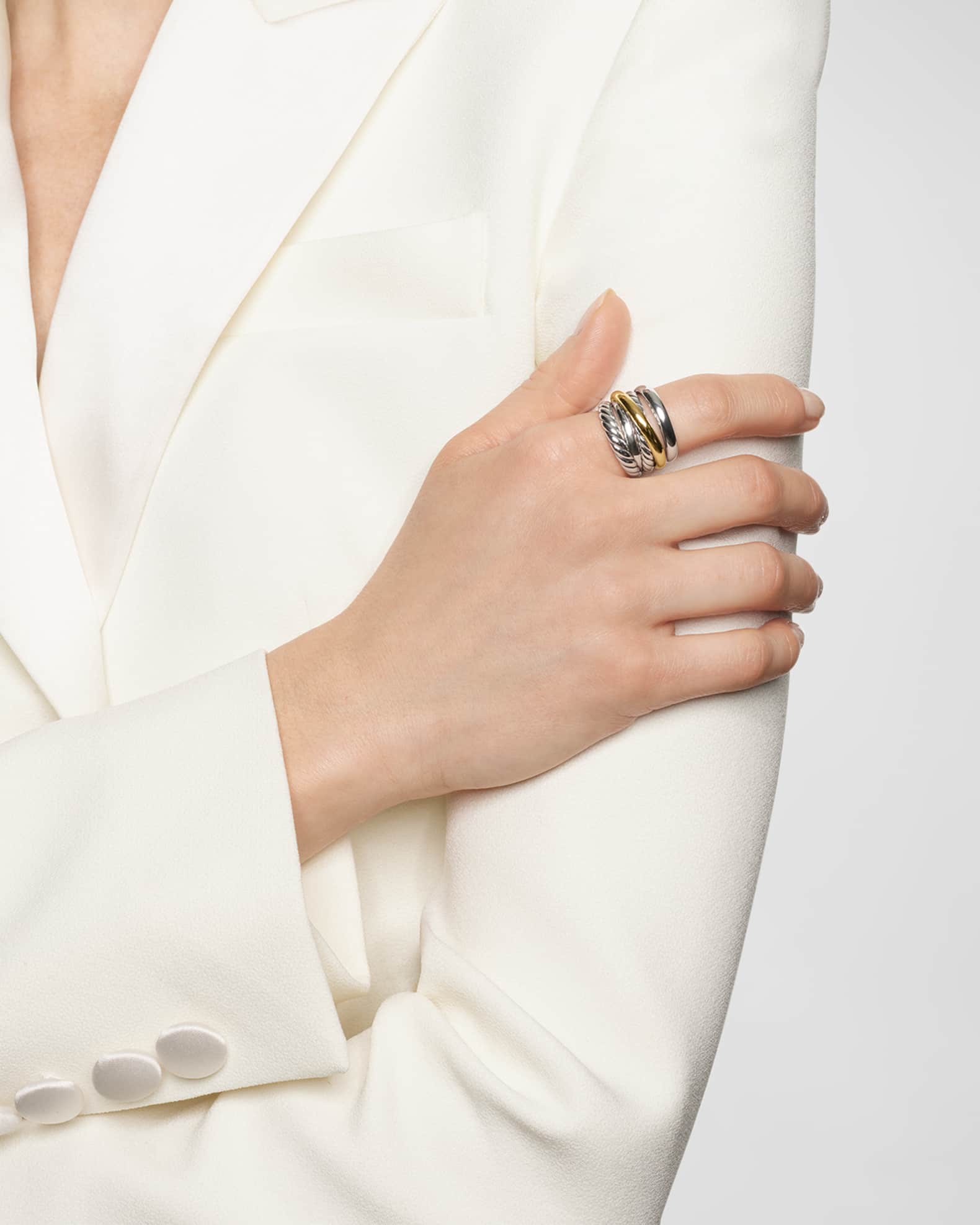 Crossover Five Row Ring in Silver with Diamonds | Neiman Marcus