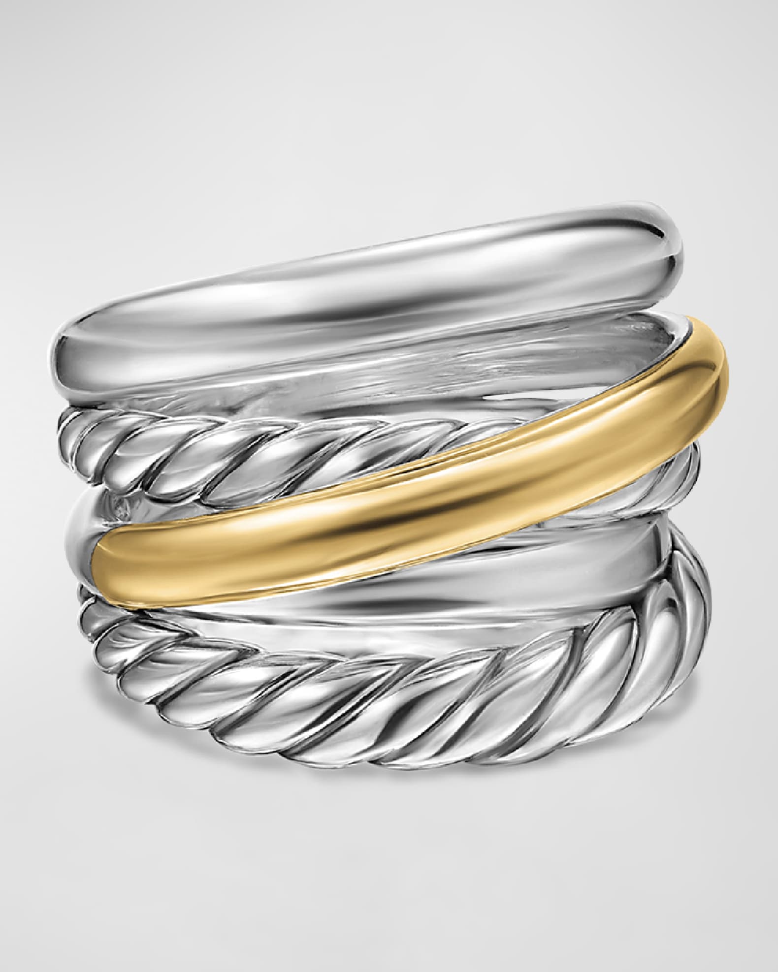 Crossover Five Row Ring in Silver with Diamonds | Neiman Marcus
