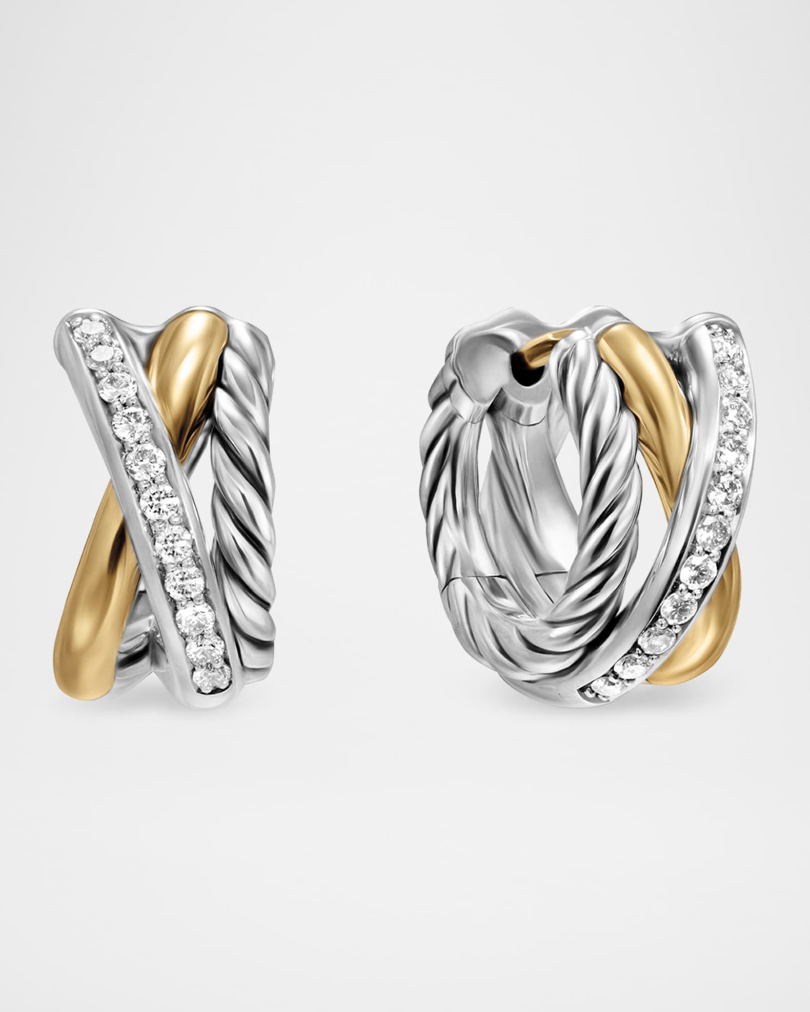 David Yurman 7mm DY Crossover 3-Row Huggie Hoop Earrings in Silver ...