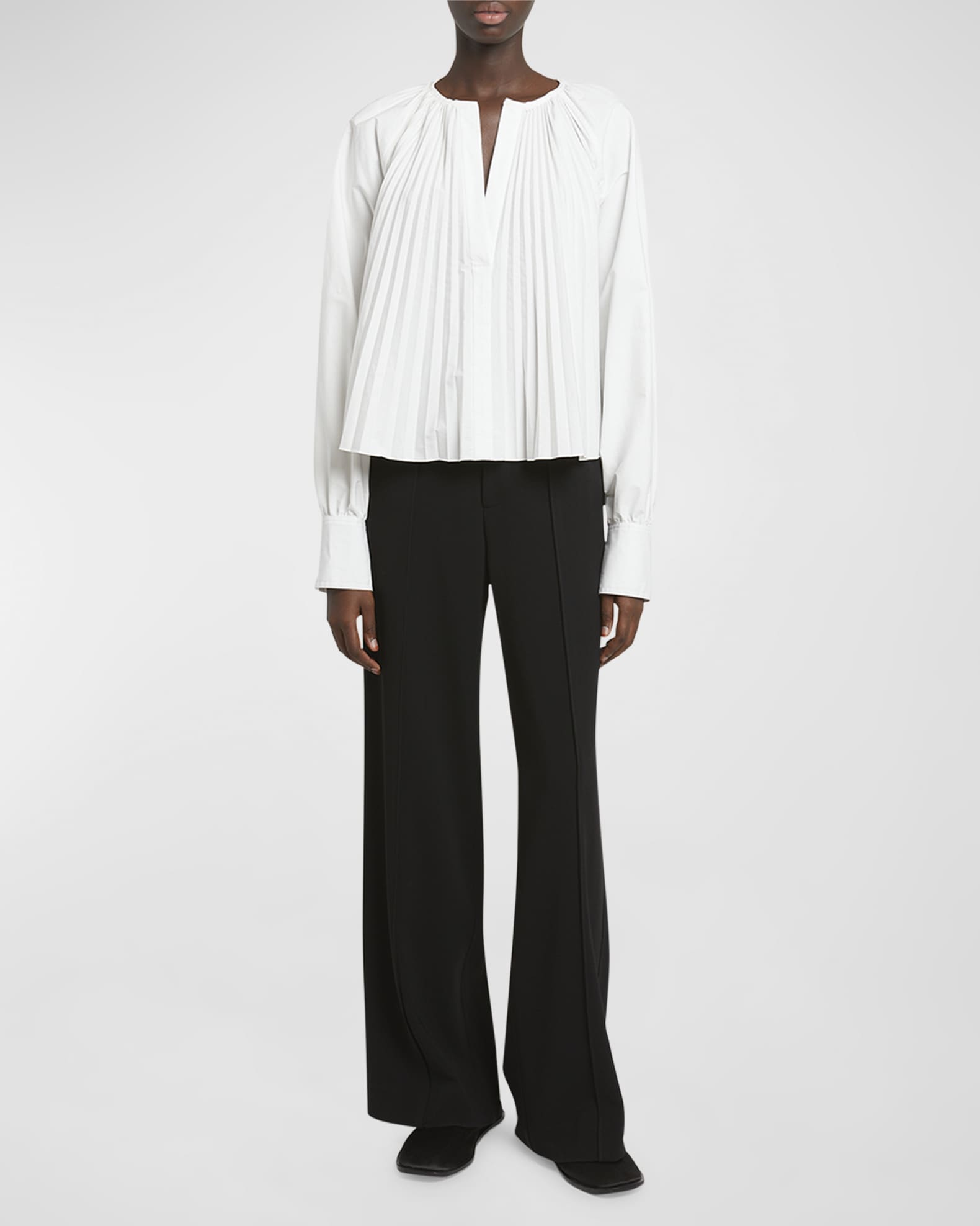 Proenza Schouler Monica Compact Poplin Pleated Blouse | Neiman Marcus