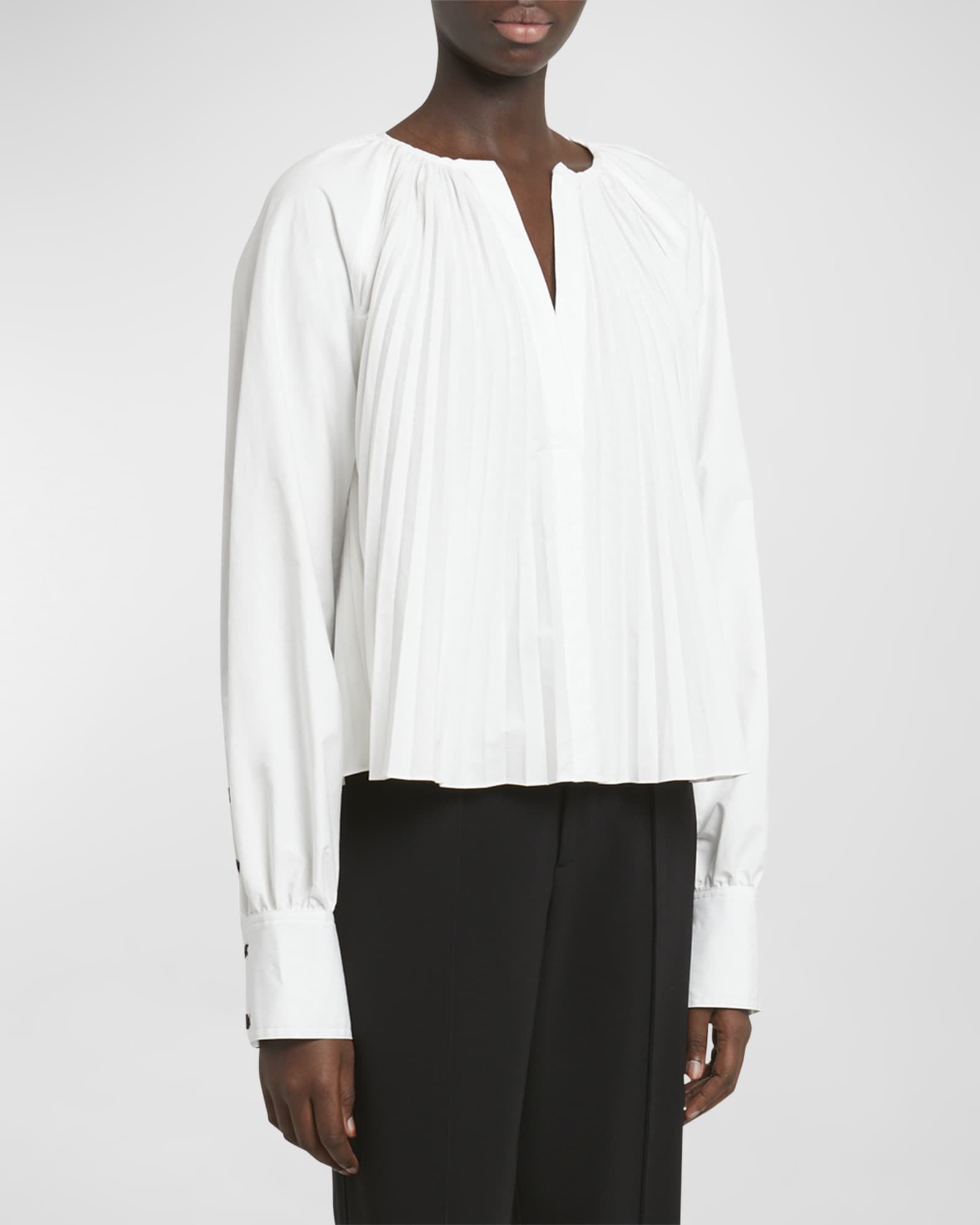 Proenza Schouler Monica Compact Poplin Pleated Blouse | Neiman Marcus