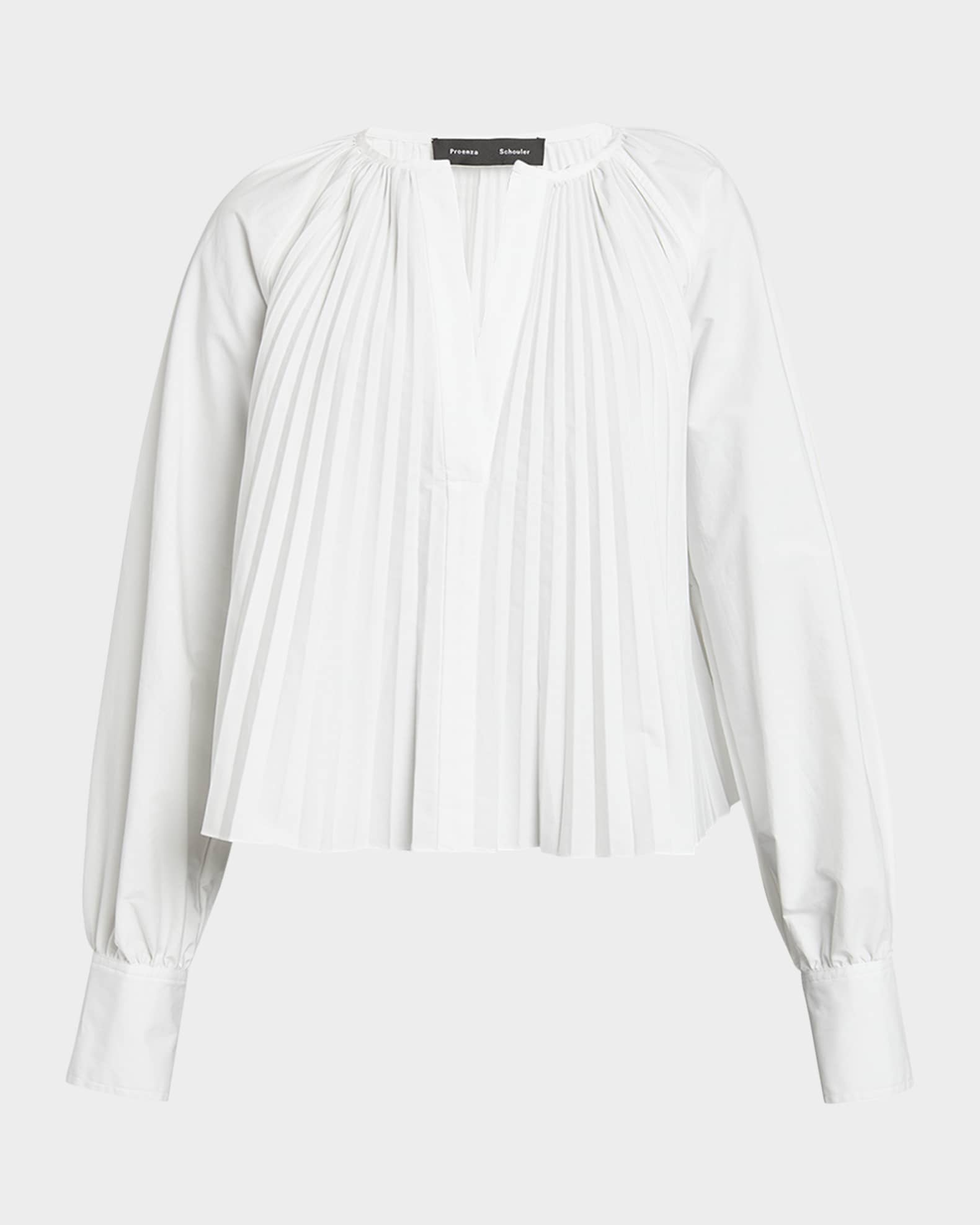 Proenza Schouler Monica Compact Poplin Pleated Blouse | Neiman Marcus