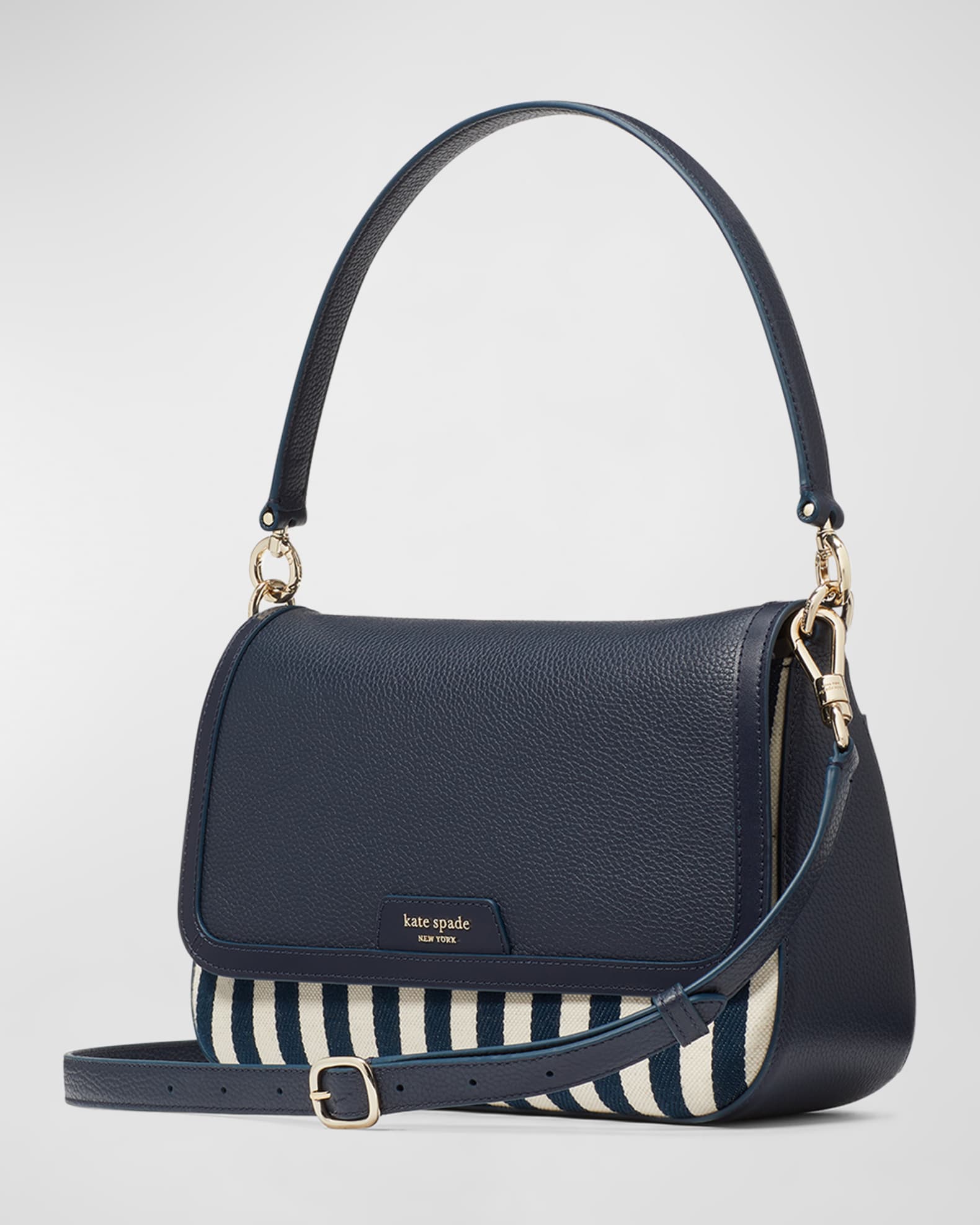 kate spade new york hudson flap striped canvas & leather shoulder bag ...