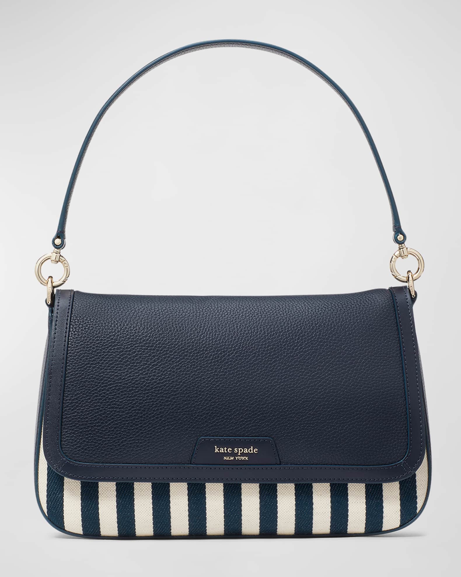 kate spade new york hudson flap striped canvas & leather shoulder bag ...