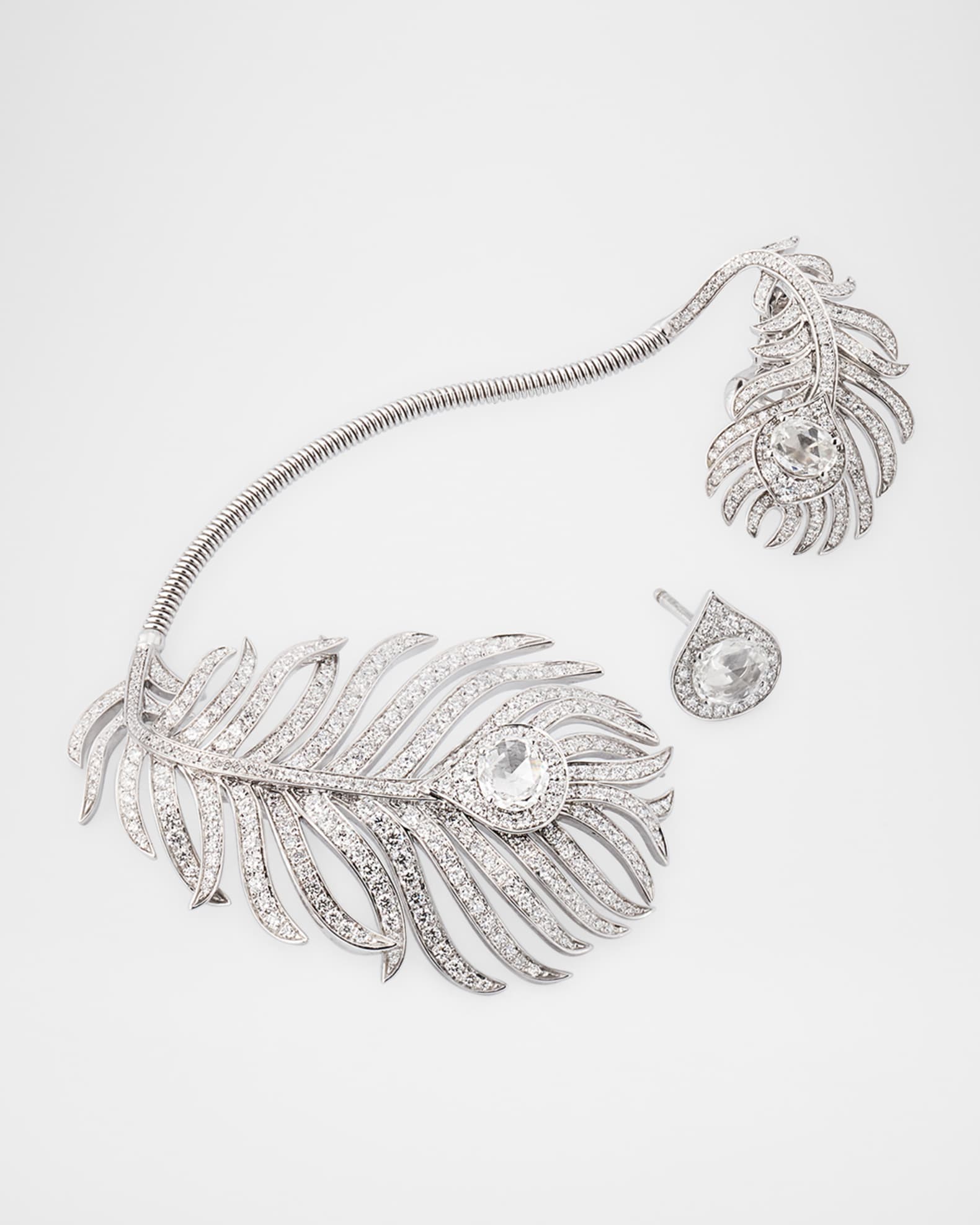 Boucheron Plume de Paon 18K White Gold Diamond Asymmetrical Earrings ...