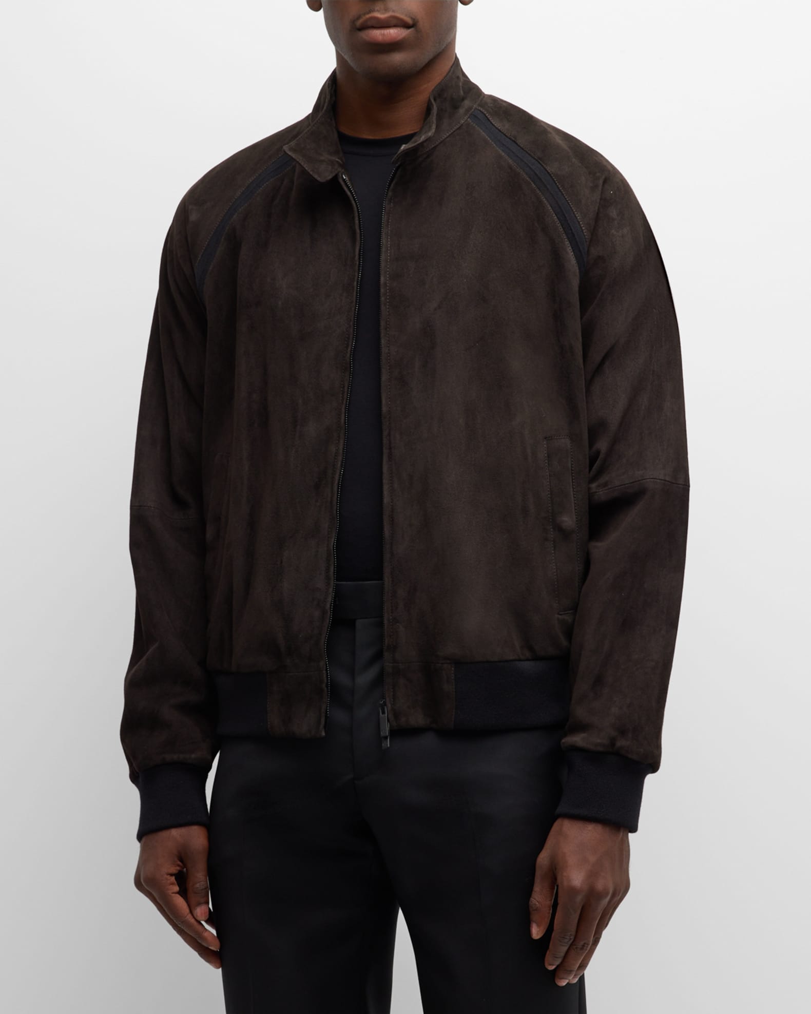 Giorgio Armani Men's Suede Full-Zip Bomber Jacket | Neiman Marcus