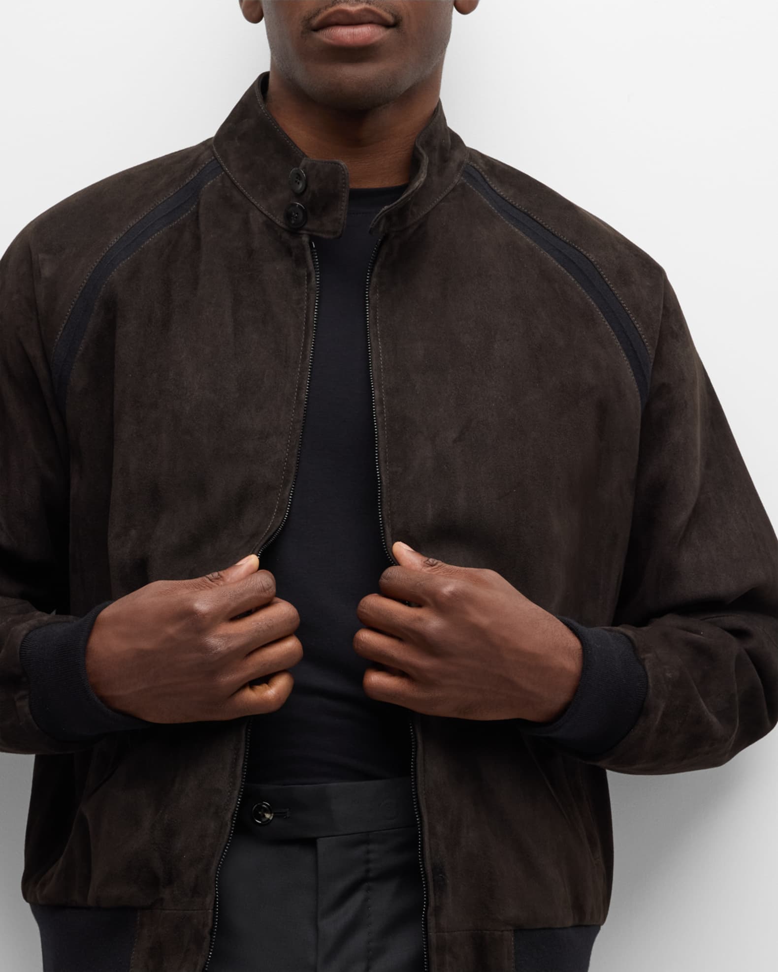 Giorgio Armani Men's Suede Full-Zip Bomber Jacket | Neiman Marcus
