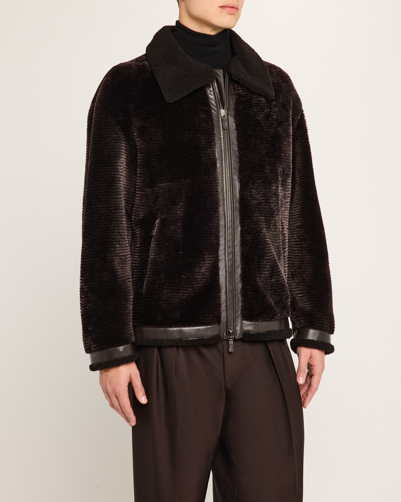 Giorgio Armani Men's Horizontal Effect Shearling Blouson Jacket ...