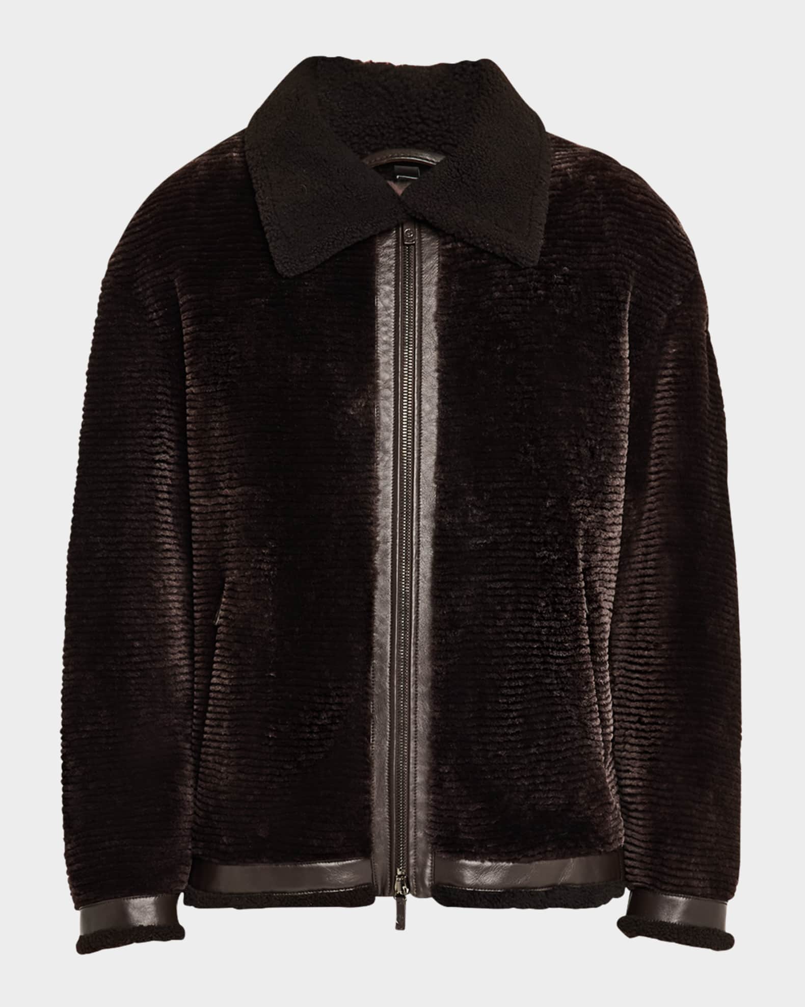 Giorgio Armani Men's Horizontal Effect Shearling Blouson Jacket ...
