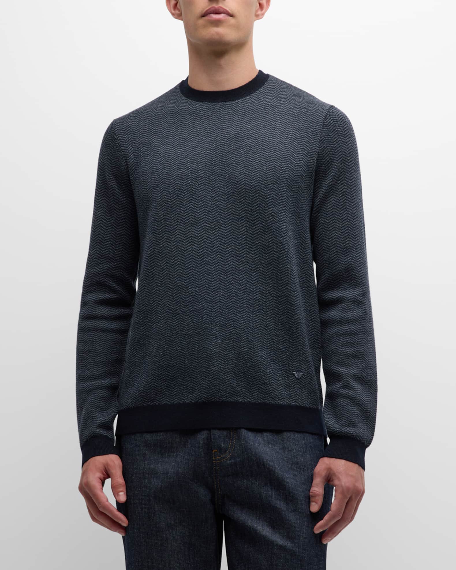 Emporio Armani Men's Micro-Chevron Crewneck Sweater | Neiman Marcus