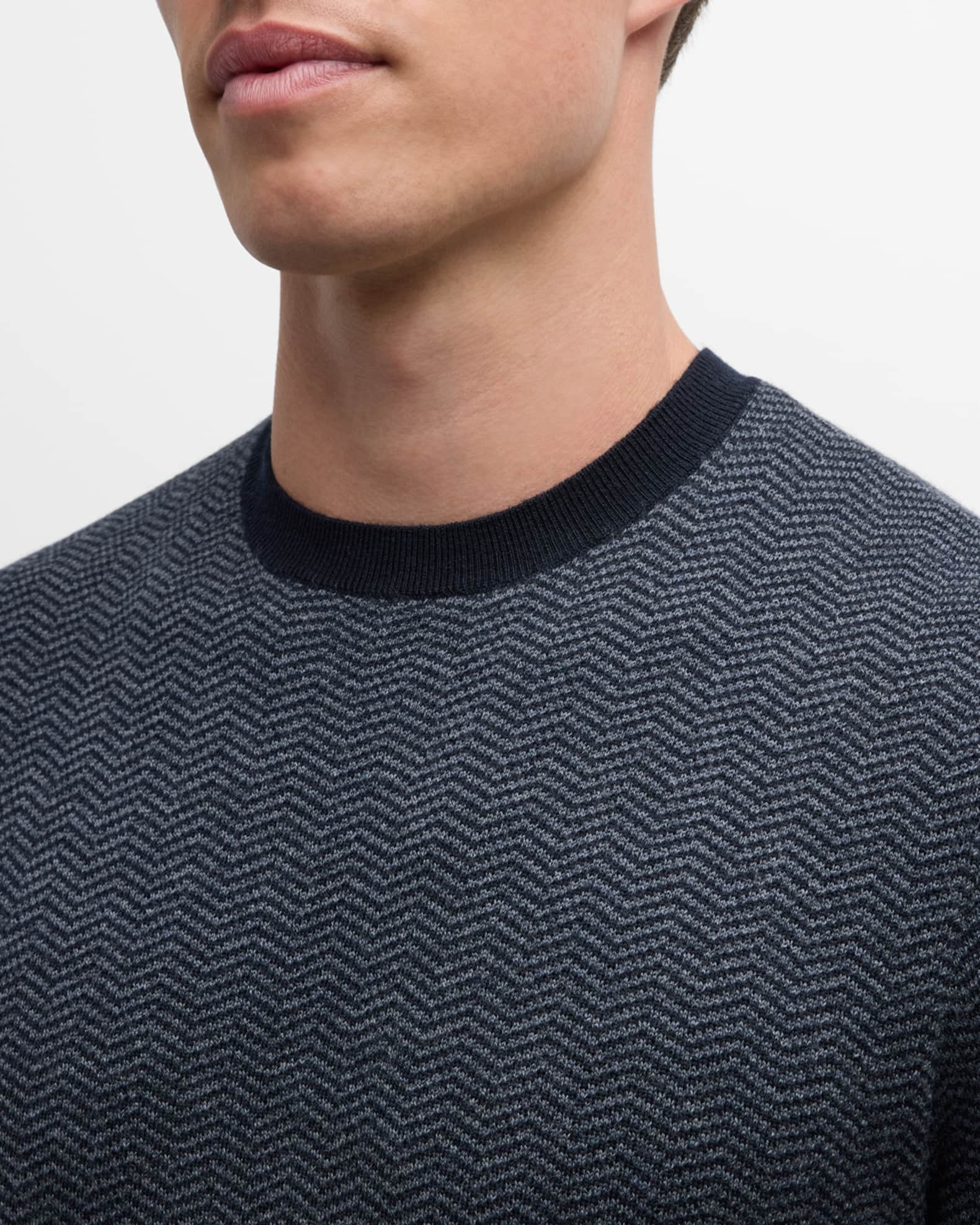 Emporio Armani Men's Micro-Chevron Crewneck Sweater | Neiman Marcus