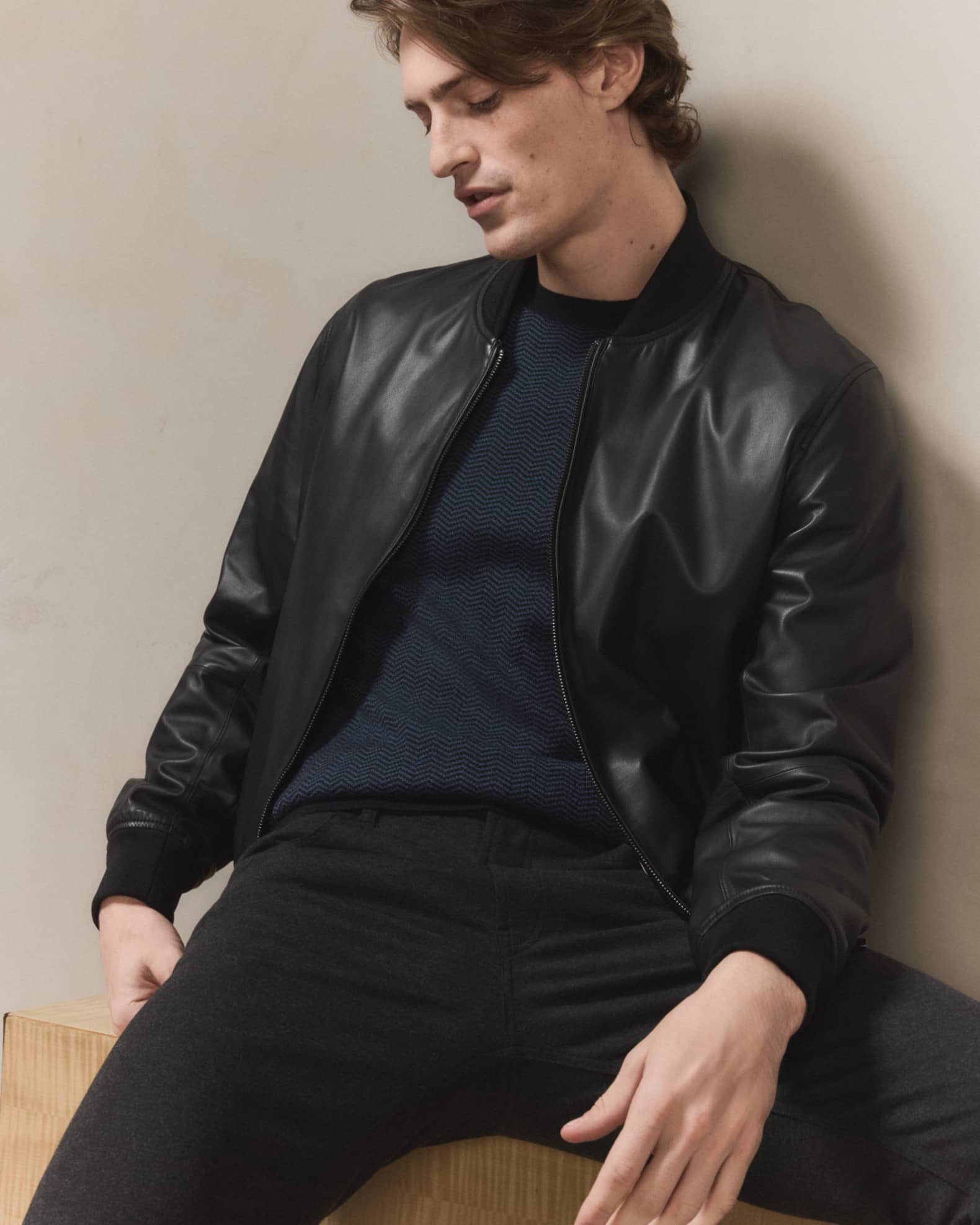 Emporio Armani Men's Leather Bomber Jacket | Neiman Marcus
