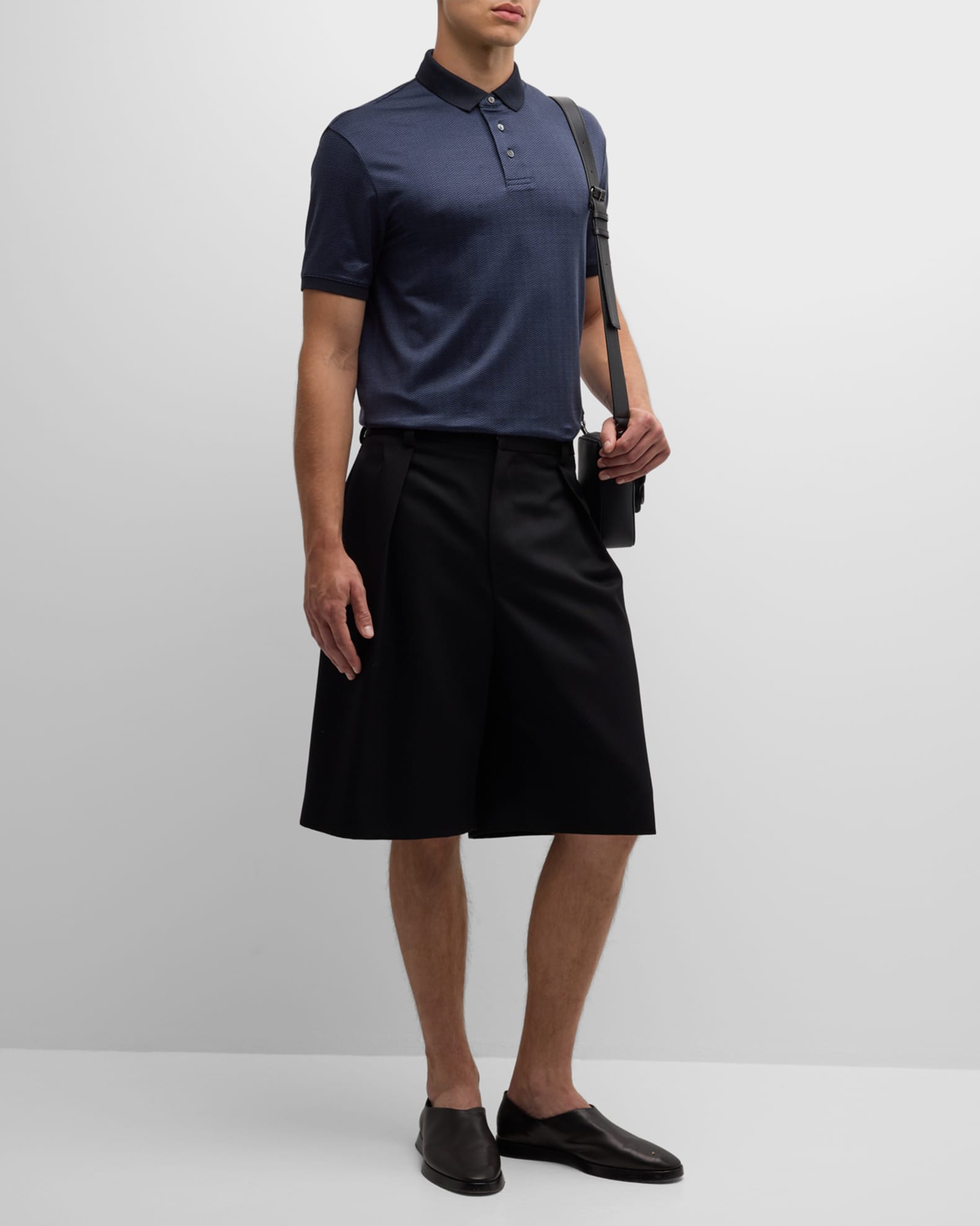 Emporio Armani Men's Micro-Chevron Polo Shirt | Neiman Marcus