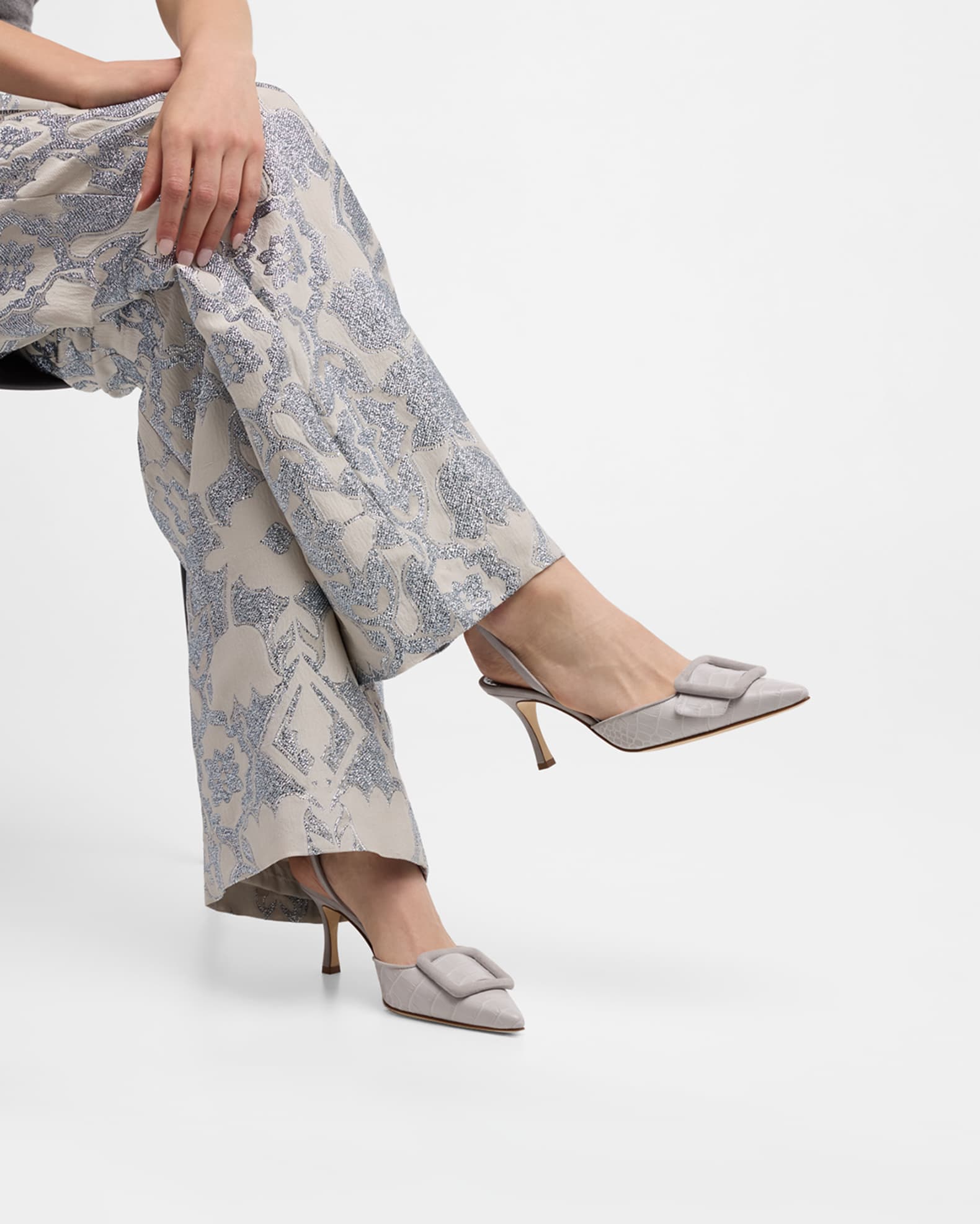 Manolo Blahnik Maysli Croco Buckle Slingback Pumps | Neiman Marcus