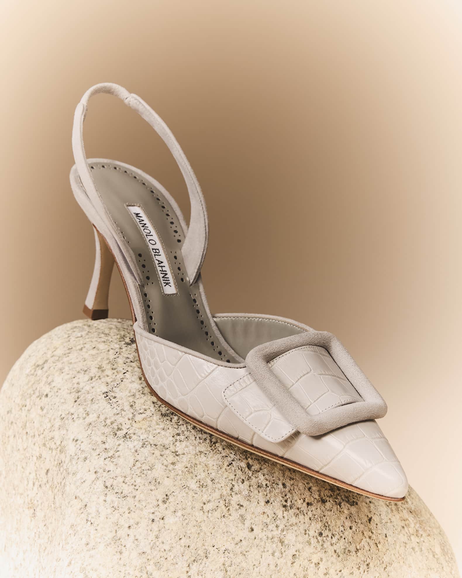 Manolo Blahnik Maysli Croco Buckle Slingback Pumps | Neiman Marcus