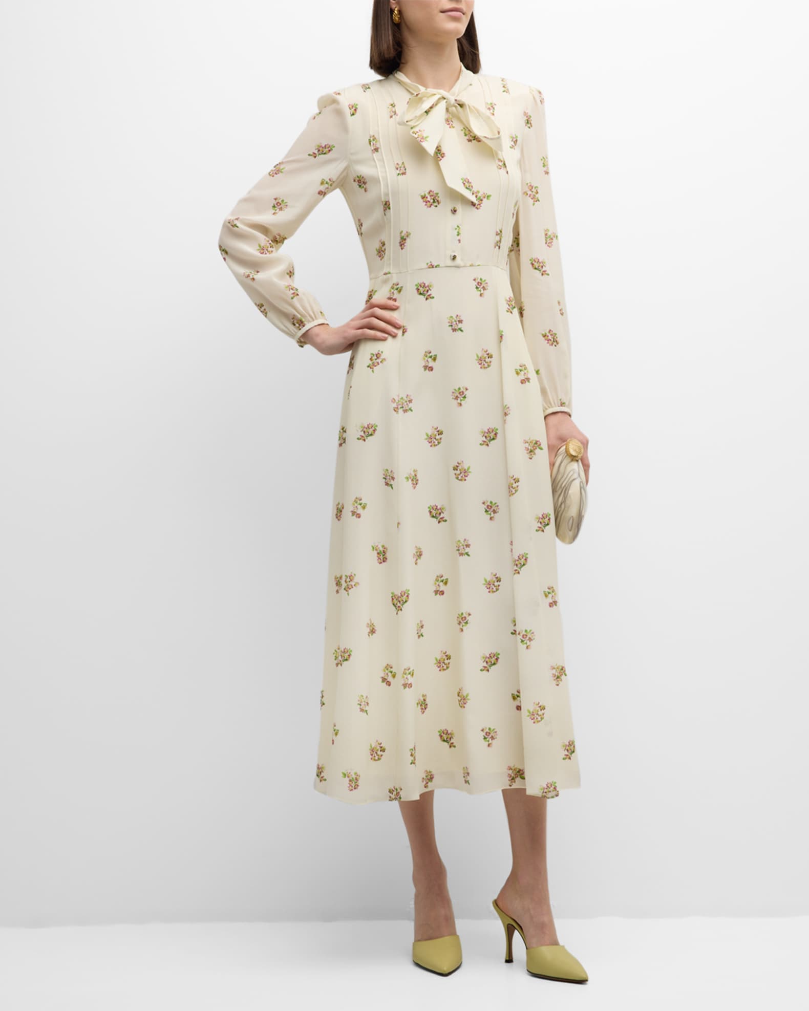 Adam Lippes Alison Floral Crepe De Chine Long-Sleeve Maxi Dress ...