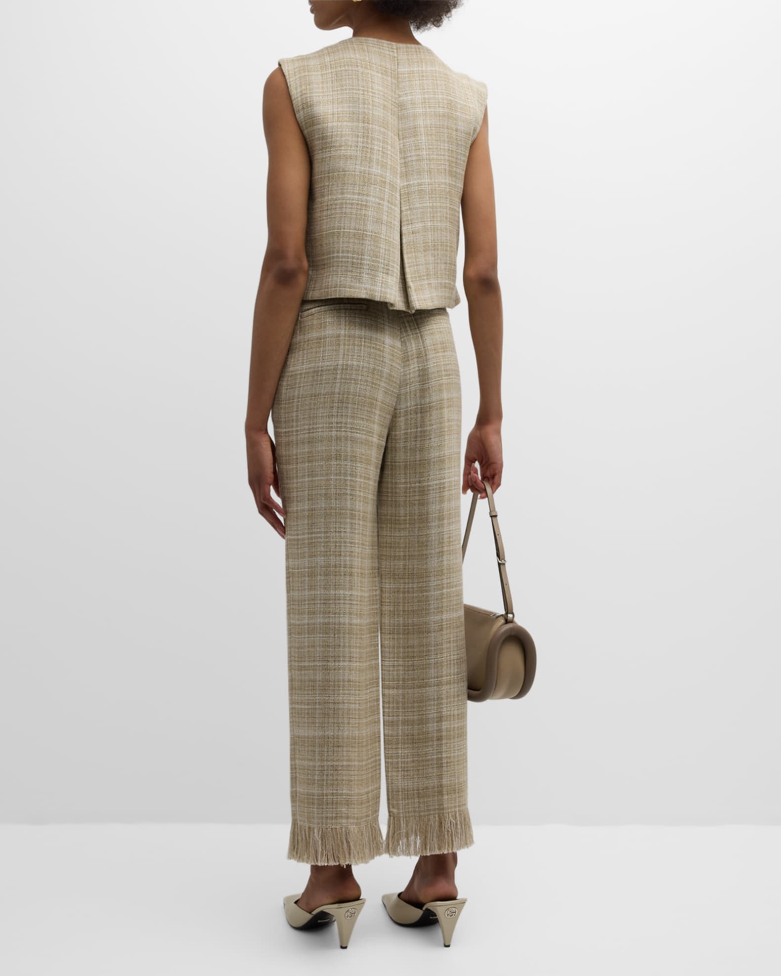 Adam Lippes Remo Silk Linen Plaid Vest Top | Neiman Marcus