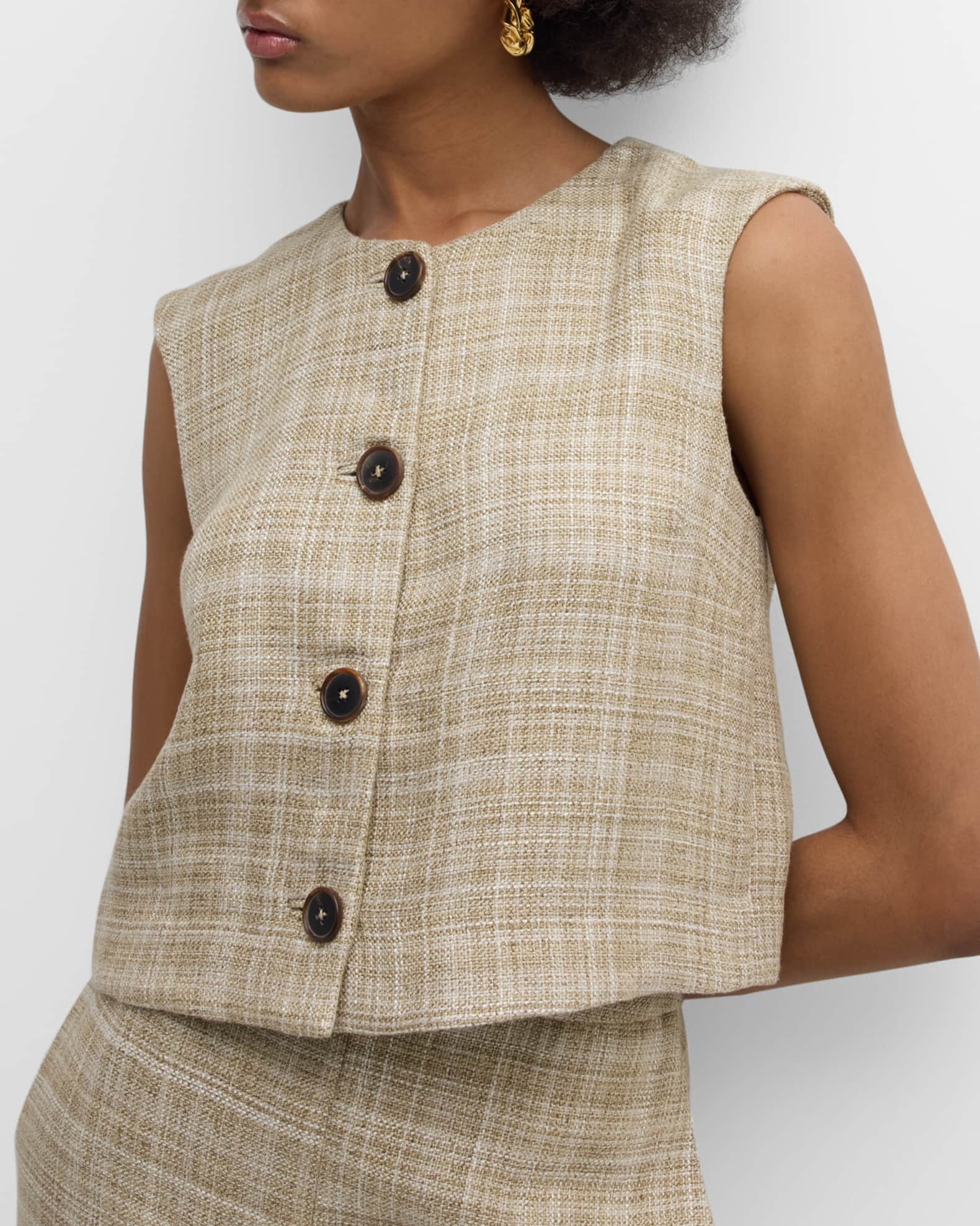 Adam Lippes Remo Silk Linen Plaid Vest Top | Neiman Marcus