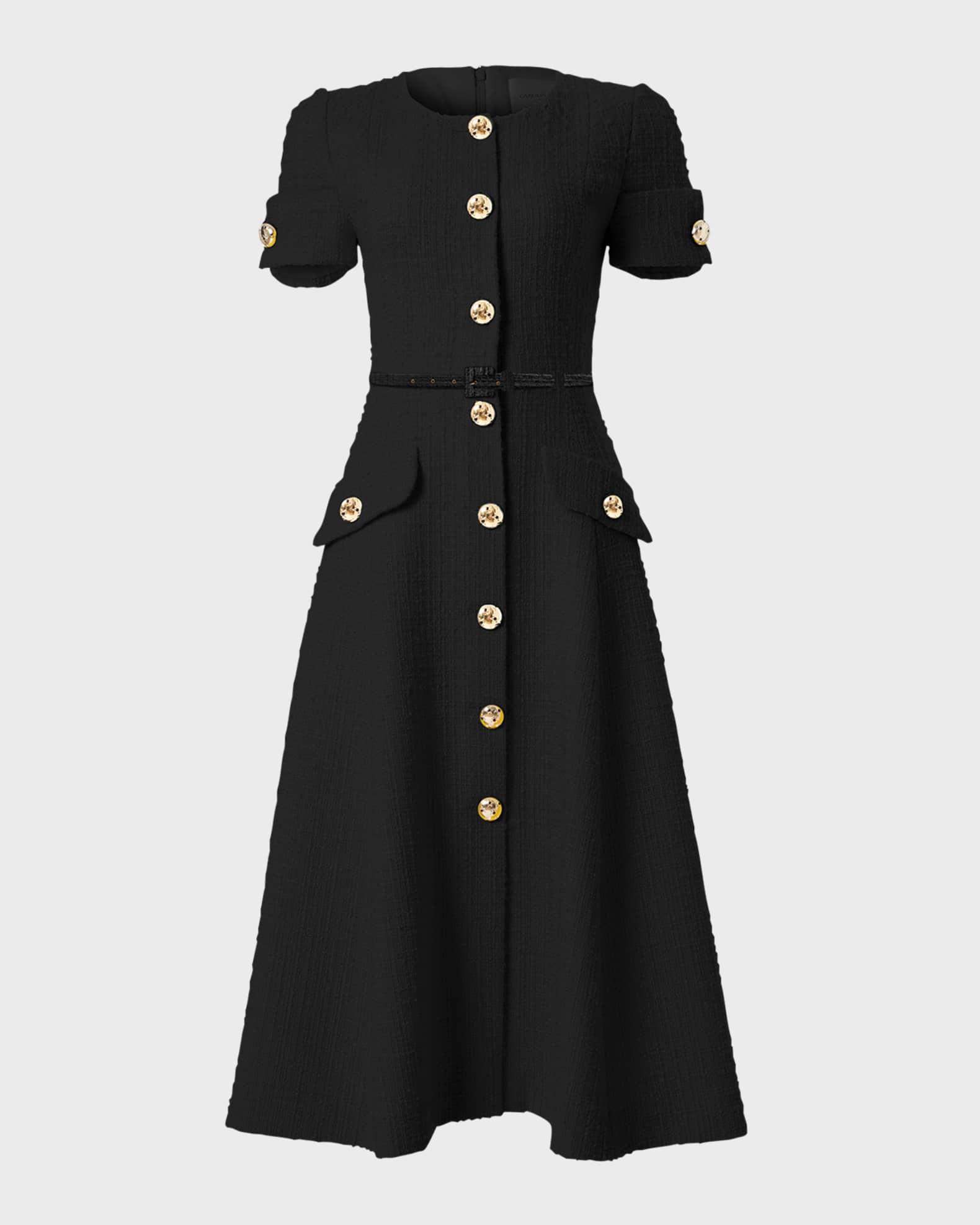 Carolina Herrera Button-Front Midi Dress with Belted Waist | Neiman Marcus