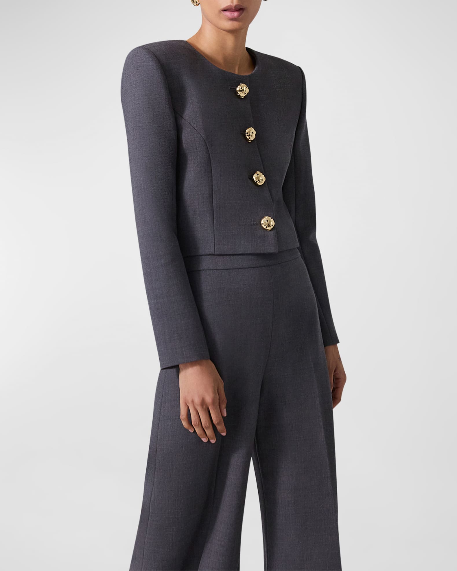 Carolina Herrera Collarless Cropped Jacket | Neiman Marcus