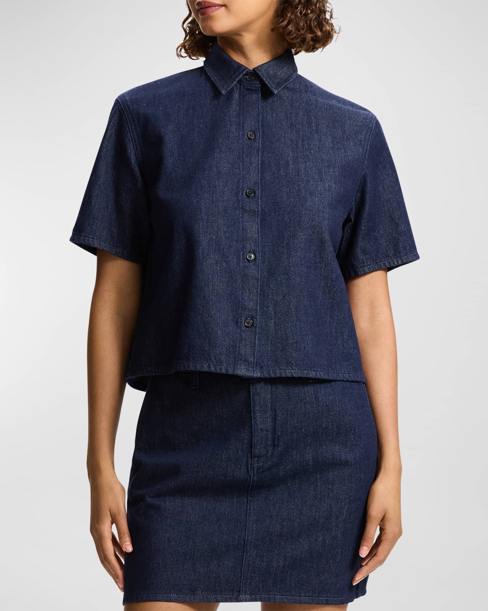 Theory Denim Boxy Short-Sleeve Shirt | Neiman Marcus