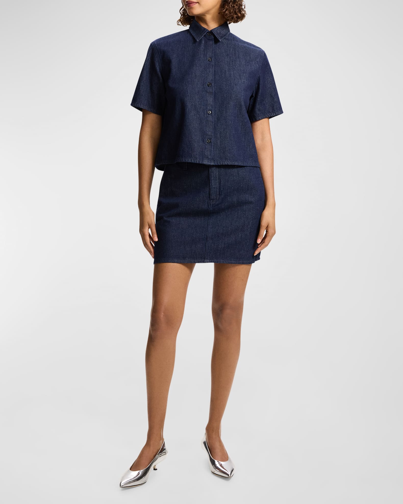 Theory Denim Boxy Short-Sleeve Shirt | Neiman Marcus