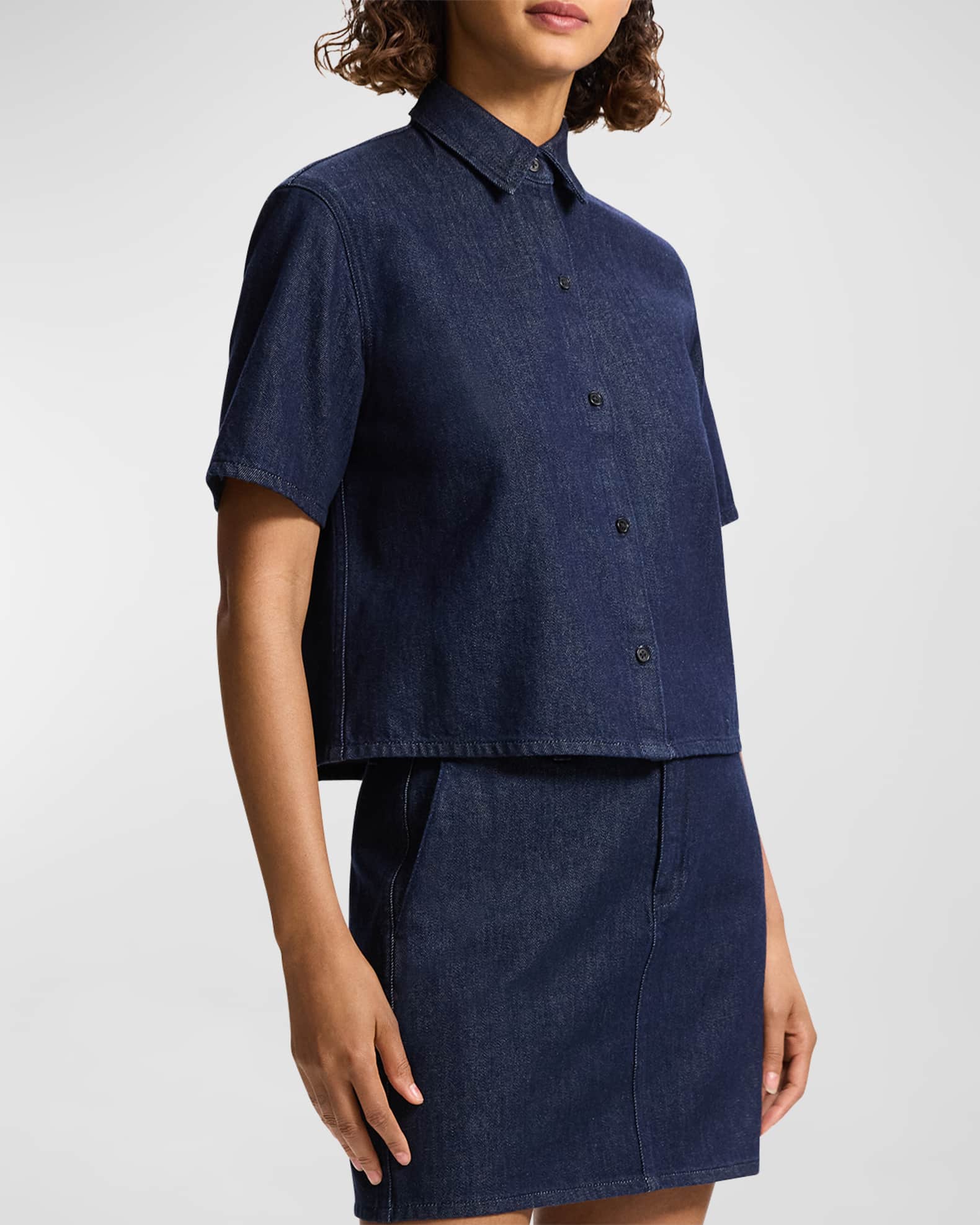Theory Denim Boxy Short-Sleeve Shirt | Neiman Marcus